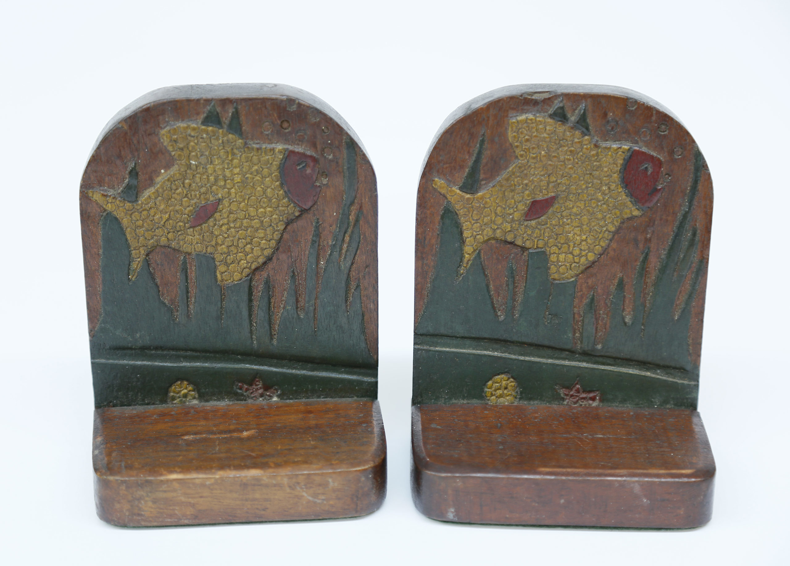 Pair of Carved and Polychromed Tropical Fish Bookends - Pair of Carved ...