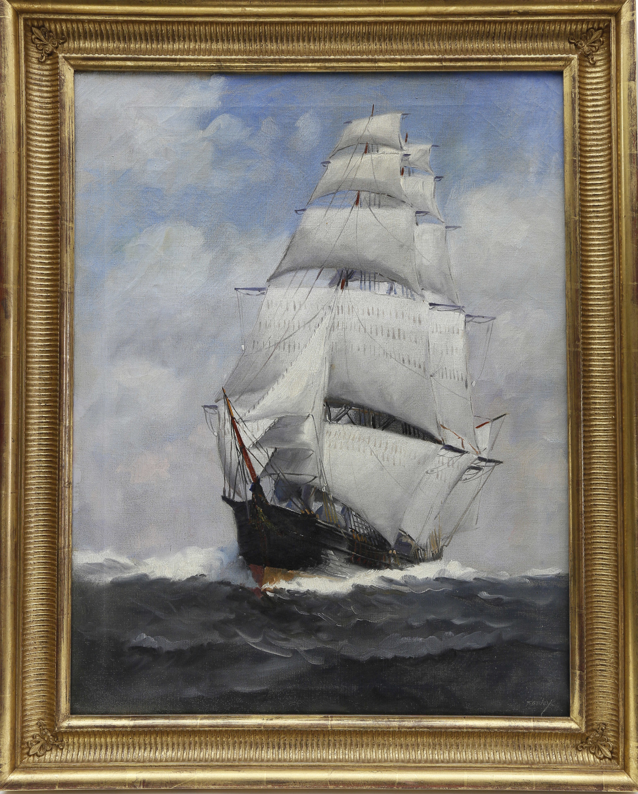 T. Bailey (Massachusetts 20th Century) Oil on Canvas “Portside View of ...