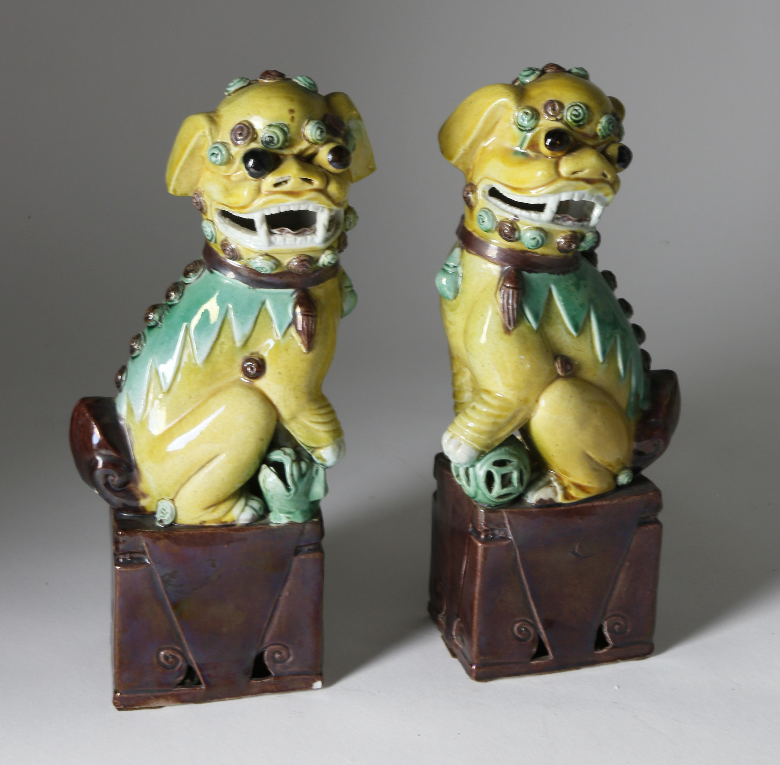 Pair of Polychrome Underglaze Porcelain Foo Dogs - Pair Of Polychrome ...