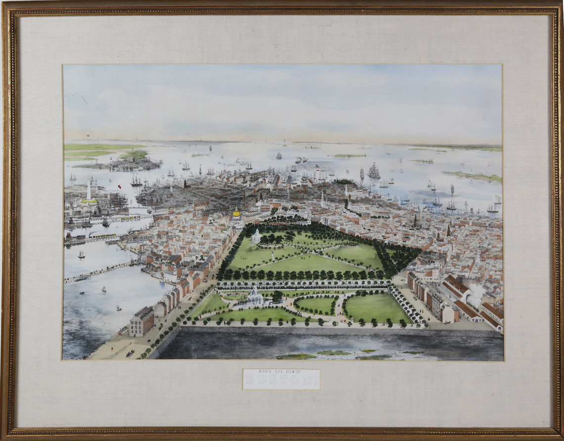 19th Century Birds Eye View of Boston Chromolithograph ...