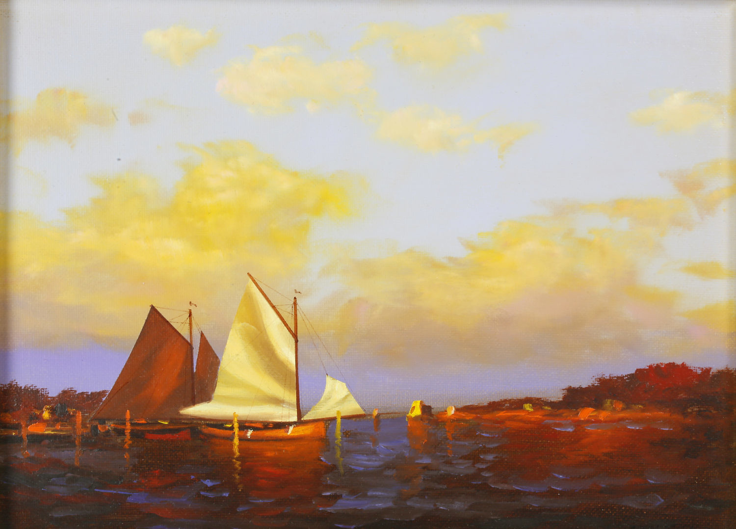 Vern Broe Oil on Board - Vernon Broe Oil on Board, "Two Schooners ...