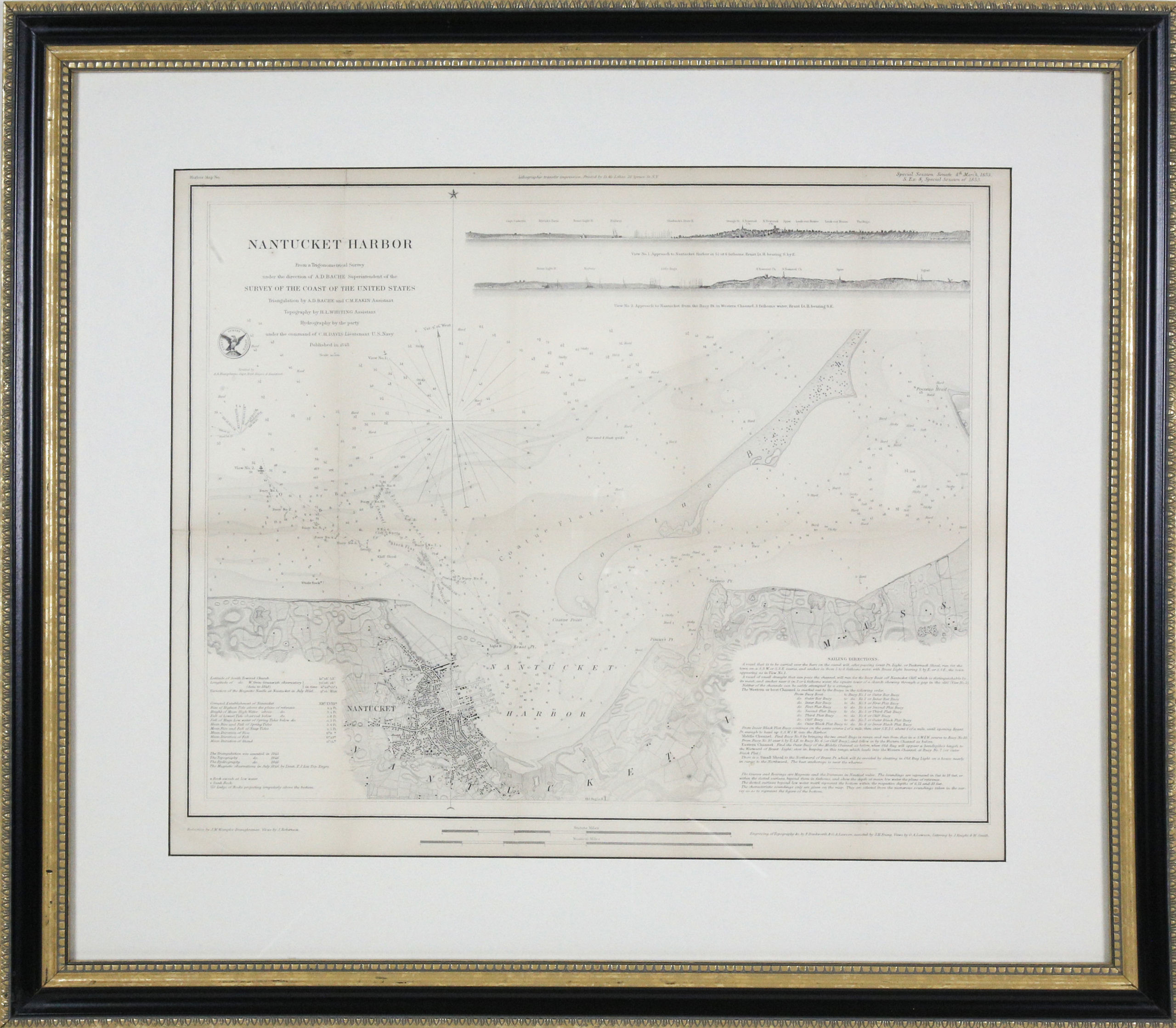 19th Century Nantucket Harbor Map - 1853 Map of Nantucket Harbor Survey ...