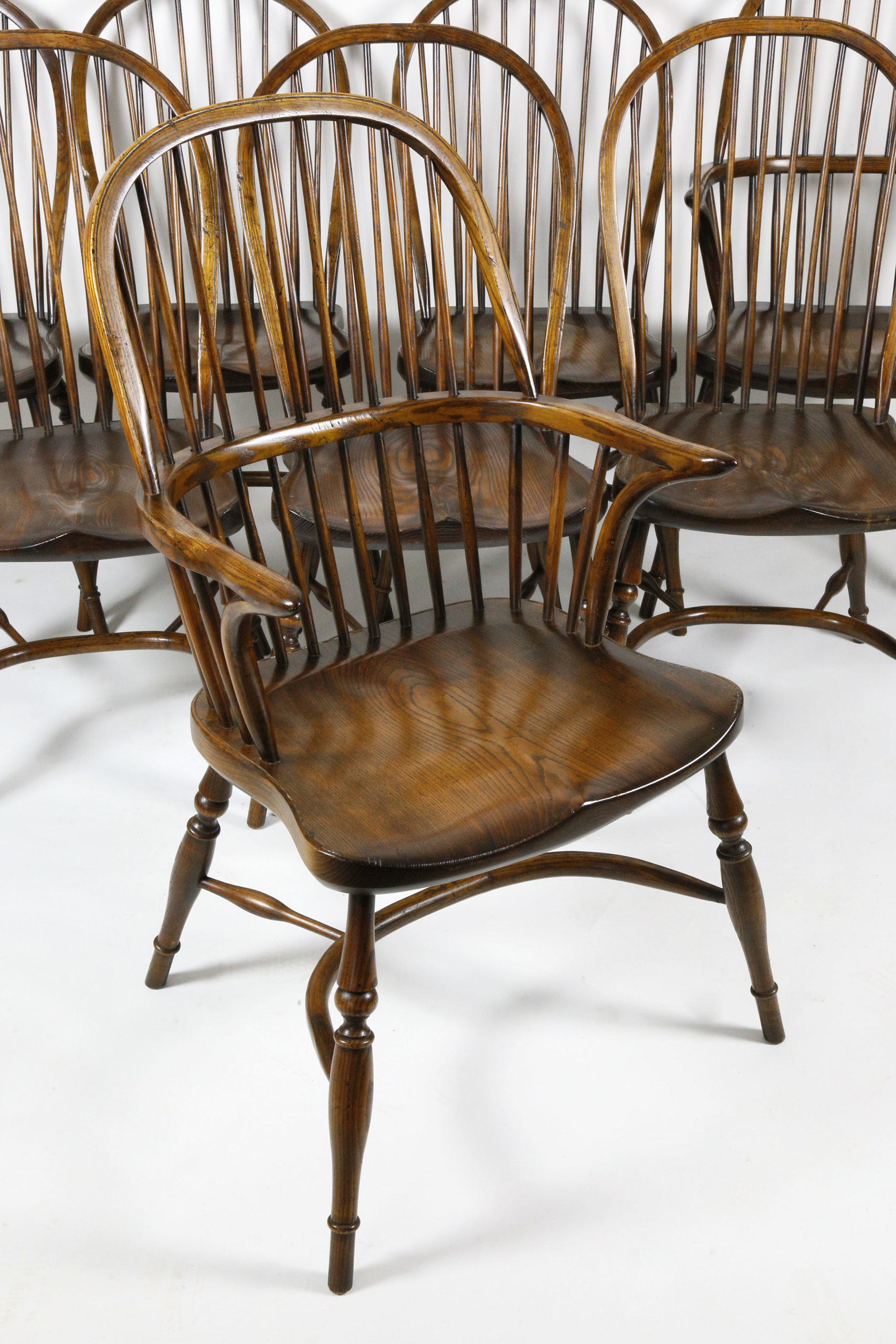 English Elm Windsor Style Dining Chairs - Set of Eight English Oak Bow ...