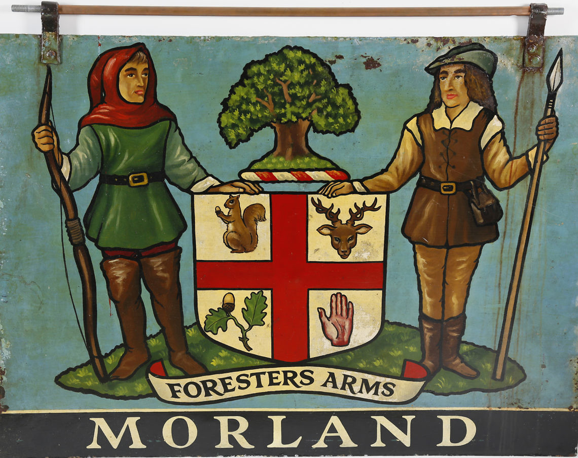 19th Century Pub Sign - Painted Iron Pub Sign, "Foresters Arms Morland ...