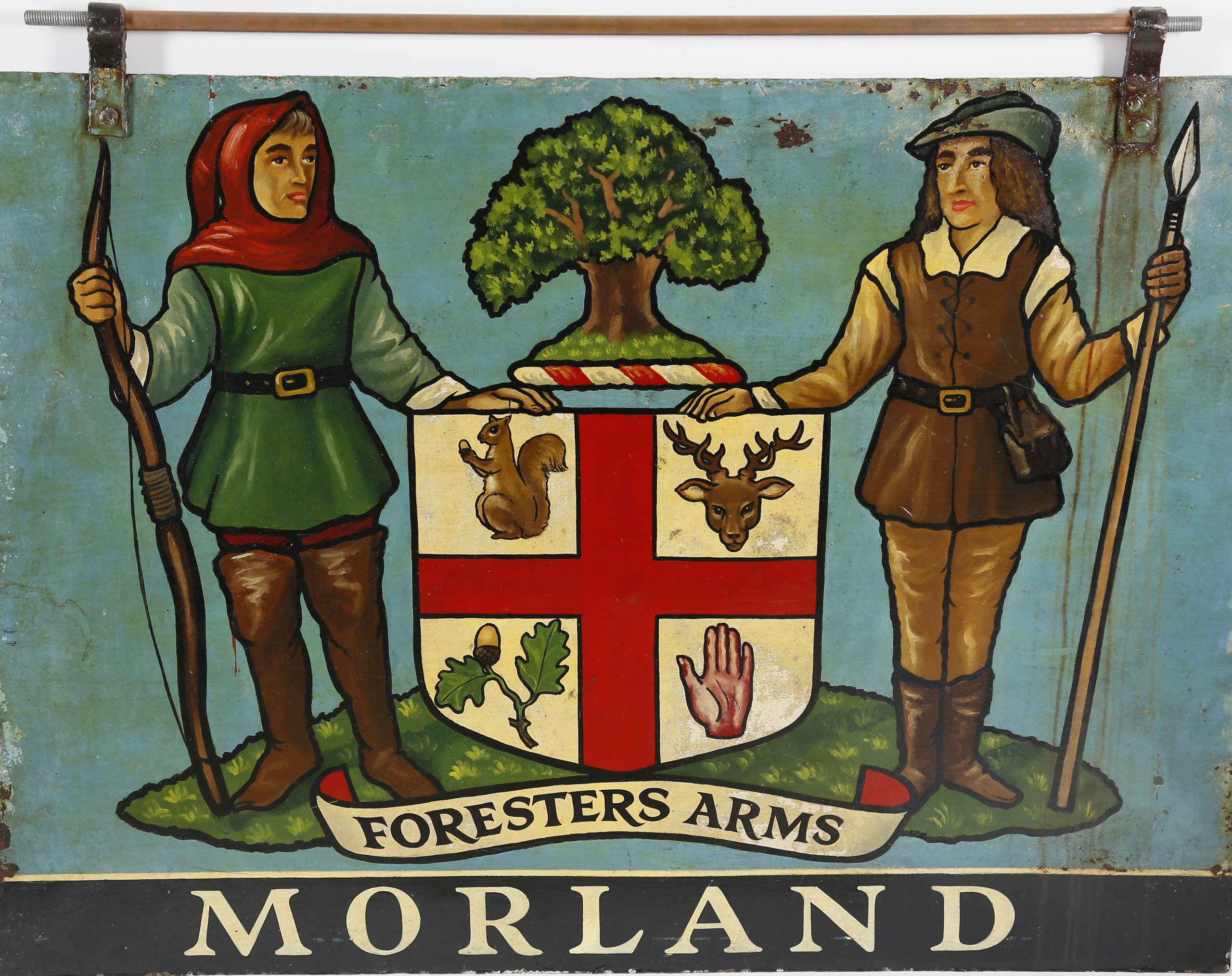 19th Century Pub Sign - Painted Iron Pub Sign, "Foresters Arms Morland ...