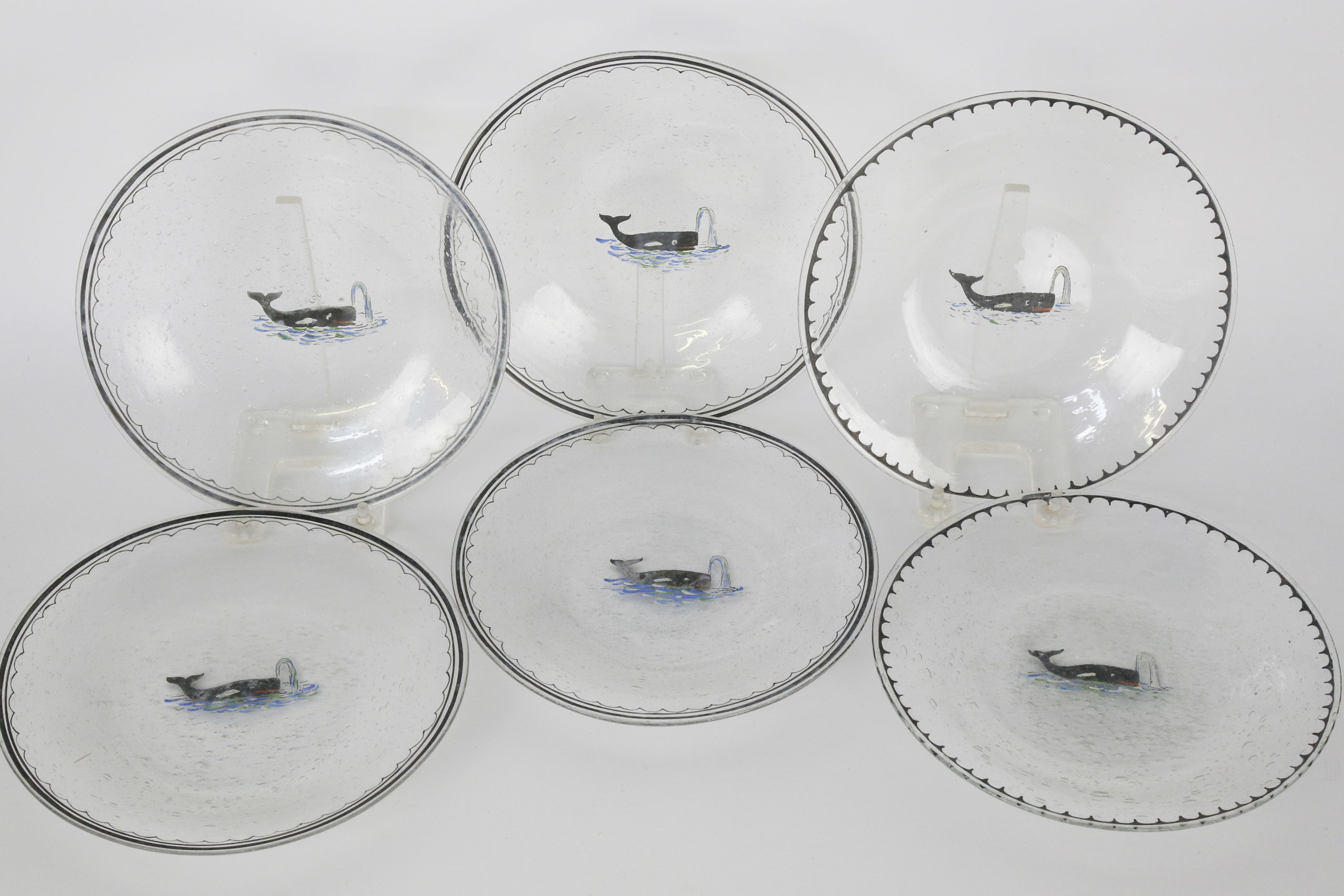 Whale Painted Plates - Six Blown Glass and Paint Decorated Spouting ...