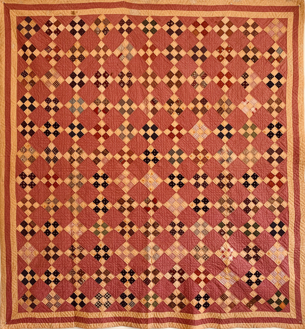19th Century Calico Square Patchwork Quilt - Calico 9-Patch in a Square ...