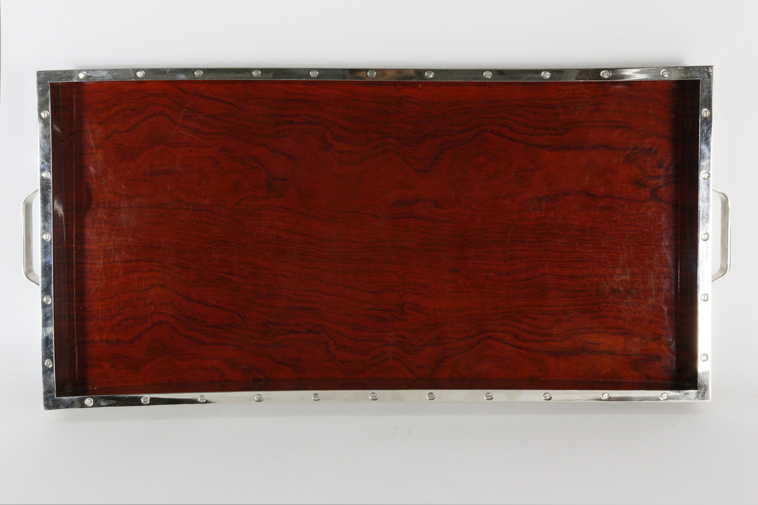 Rosewood Chrome Serving Tray - Modern Rosewood and Chrome Two-Handle ...