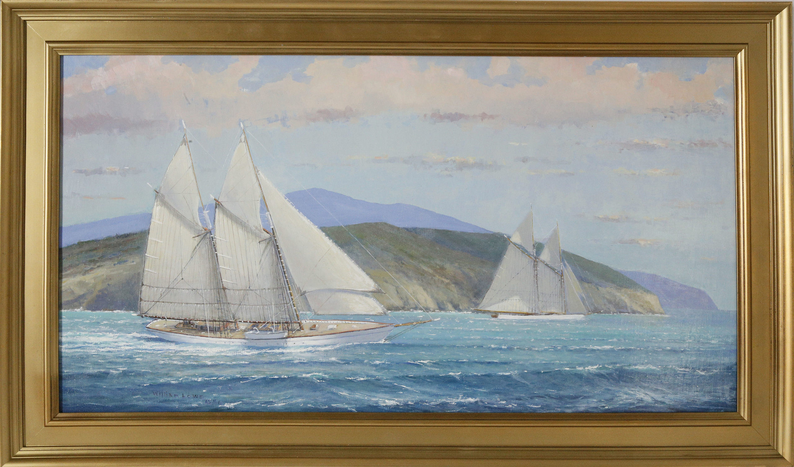 William Lowe Oil Painting - William Lowe Oil on Linen "Schooner Off the ...