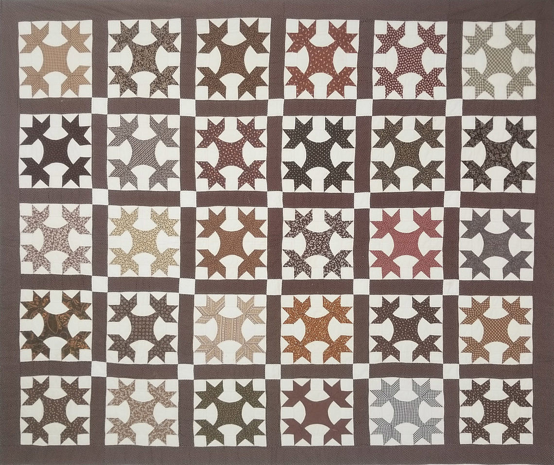 Antique Calico Oak Leaf Patchwork Quilt - Antique Brown Calico Oak Leaf ...