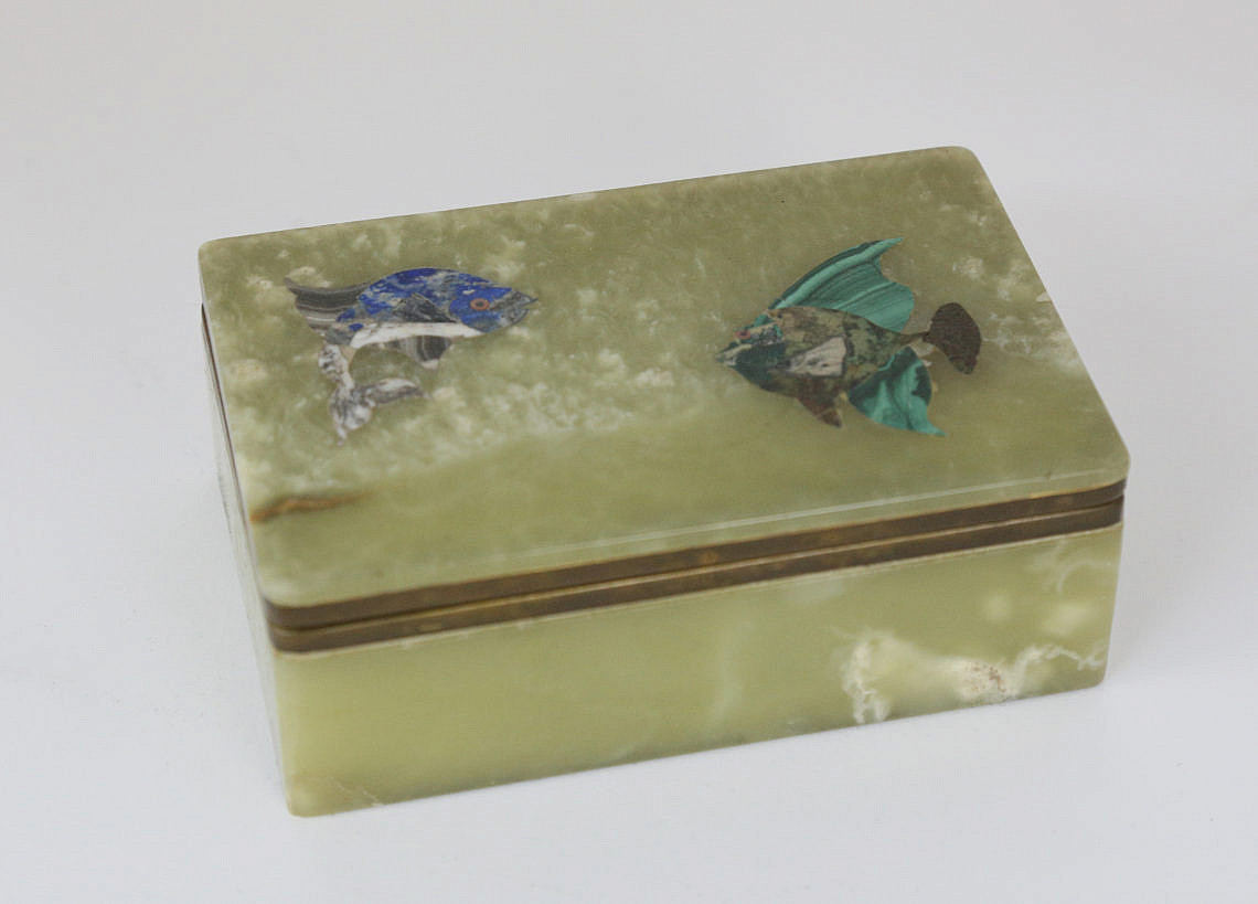 Alabaster Malachite Lapis Lazuli Shell Box - Vintage Alabaster Box with ...