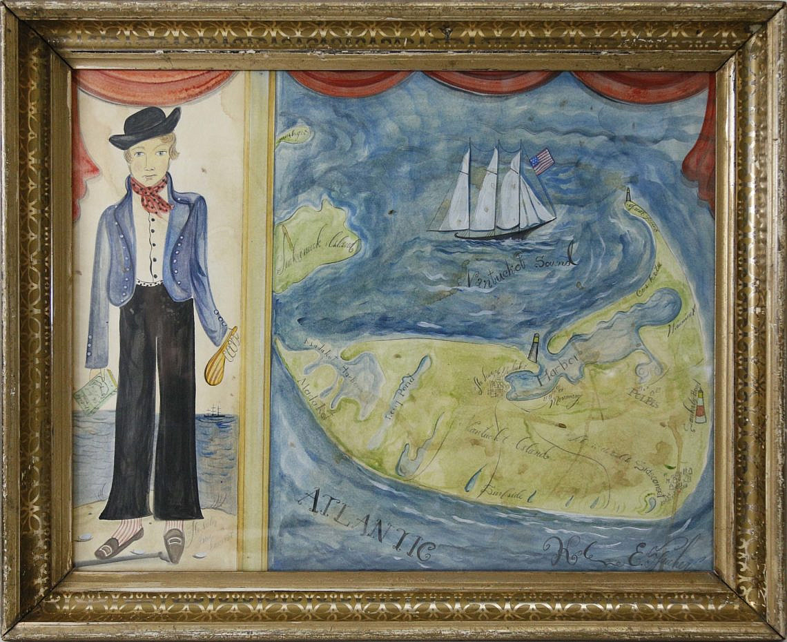Kolene Spicher Folk Art Map of Nantucket Watercolor - Kolene Spicher ...