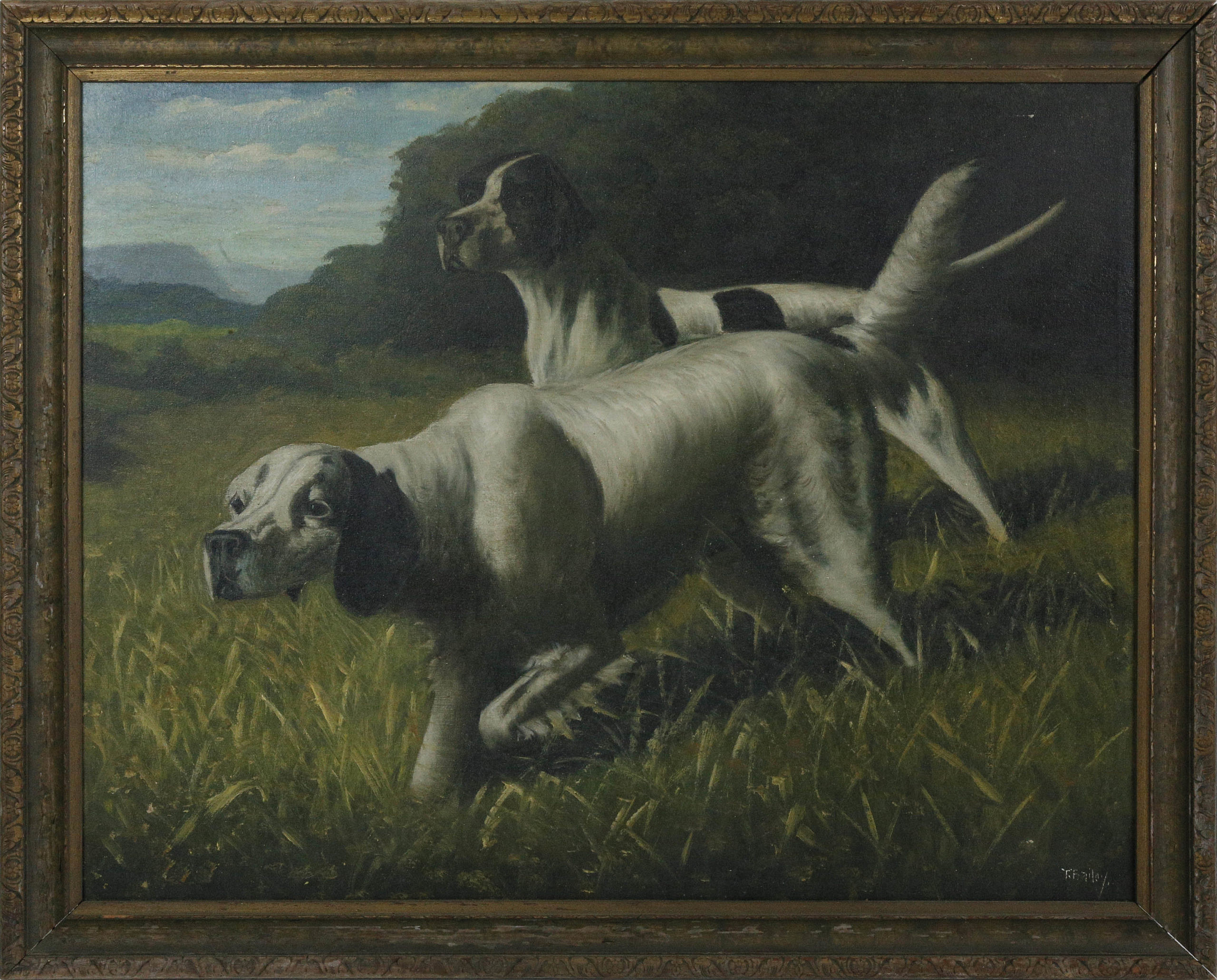 T. Bailey Oil on Canvas Portrait of Two Hounds - T. Bailey Oil on ...