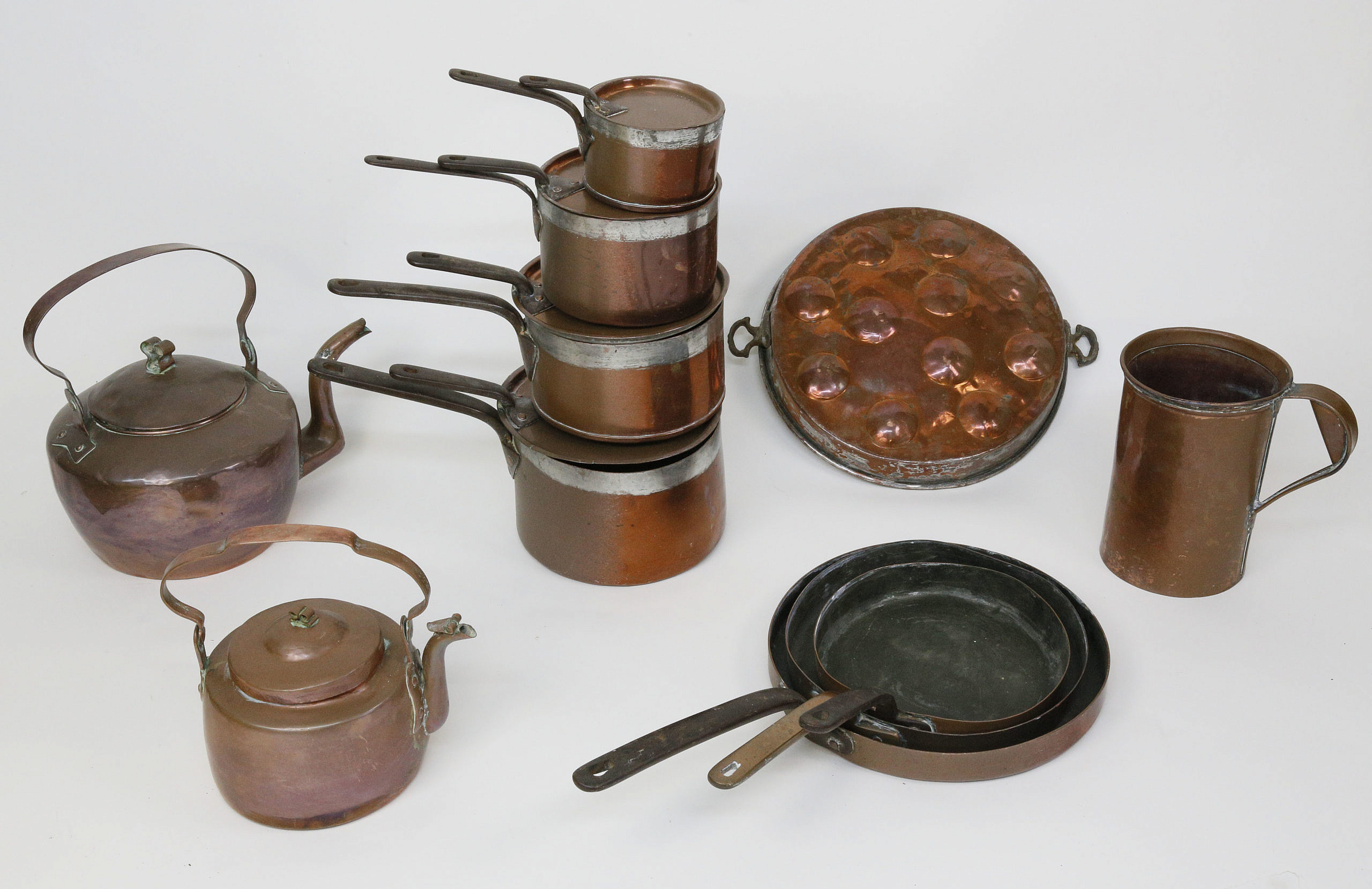 Antique French Copper Cookware Collection - Collection of 11 Pieces of ...