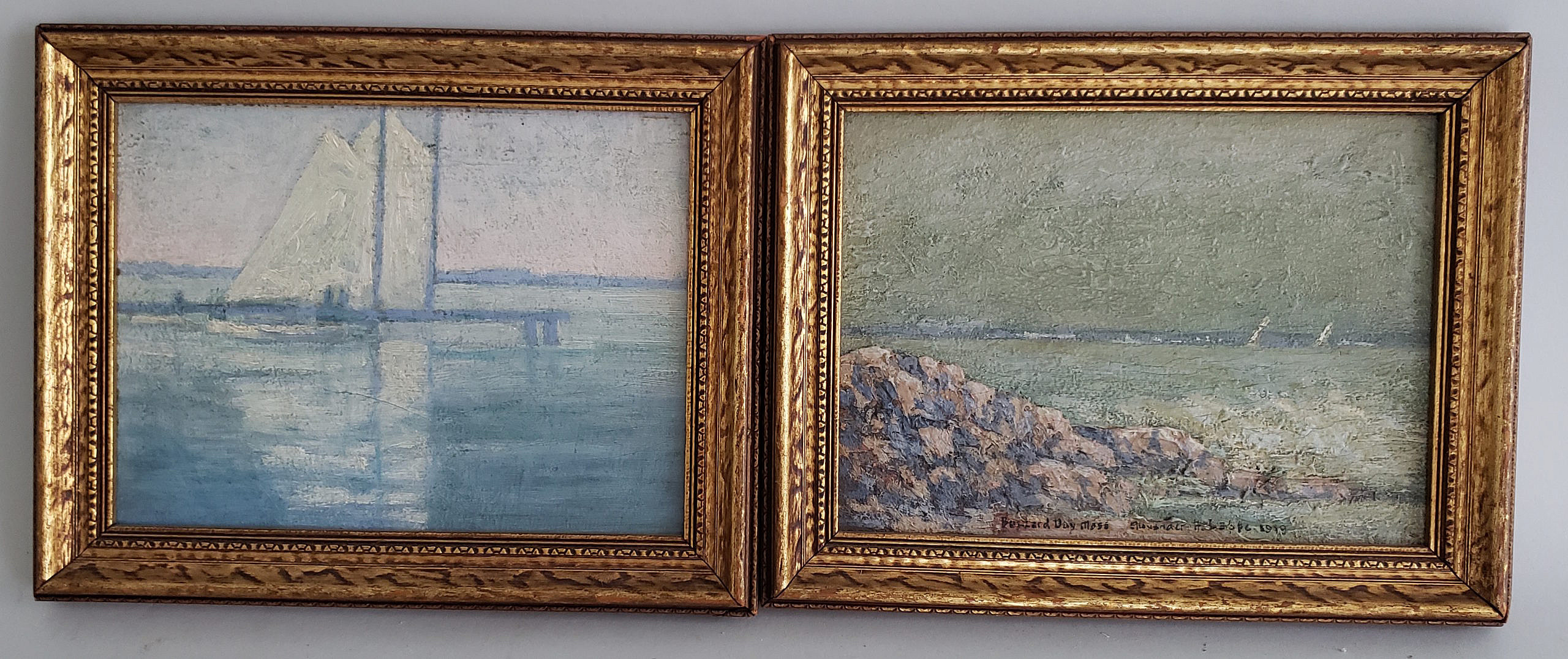 Pair Alexander Lappe Oil on Board Paintings Buzzard's Bay - Pair of ...