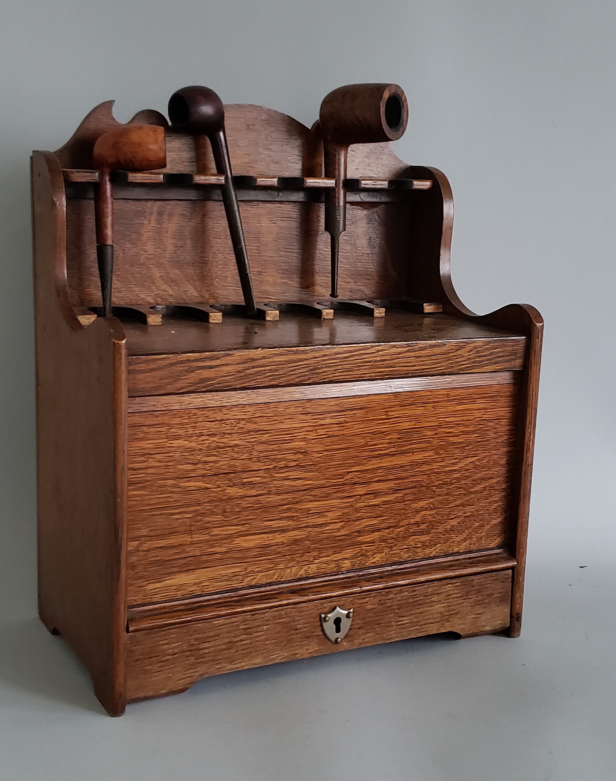 Antique Oak Tambour Pipe Cabinet Smoking Stand - Antique English Oak ...