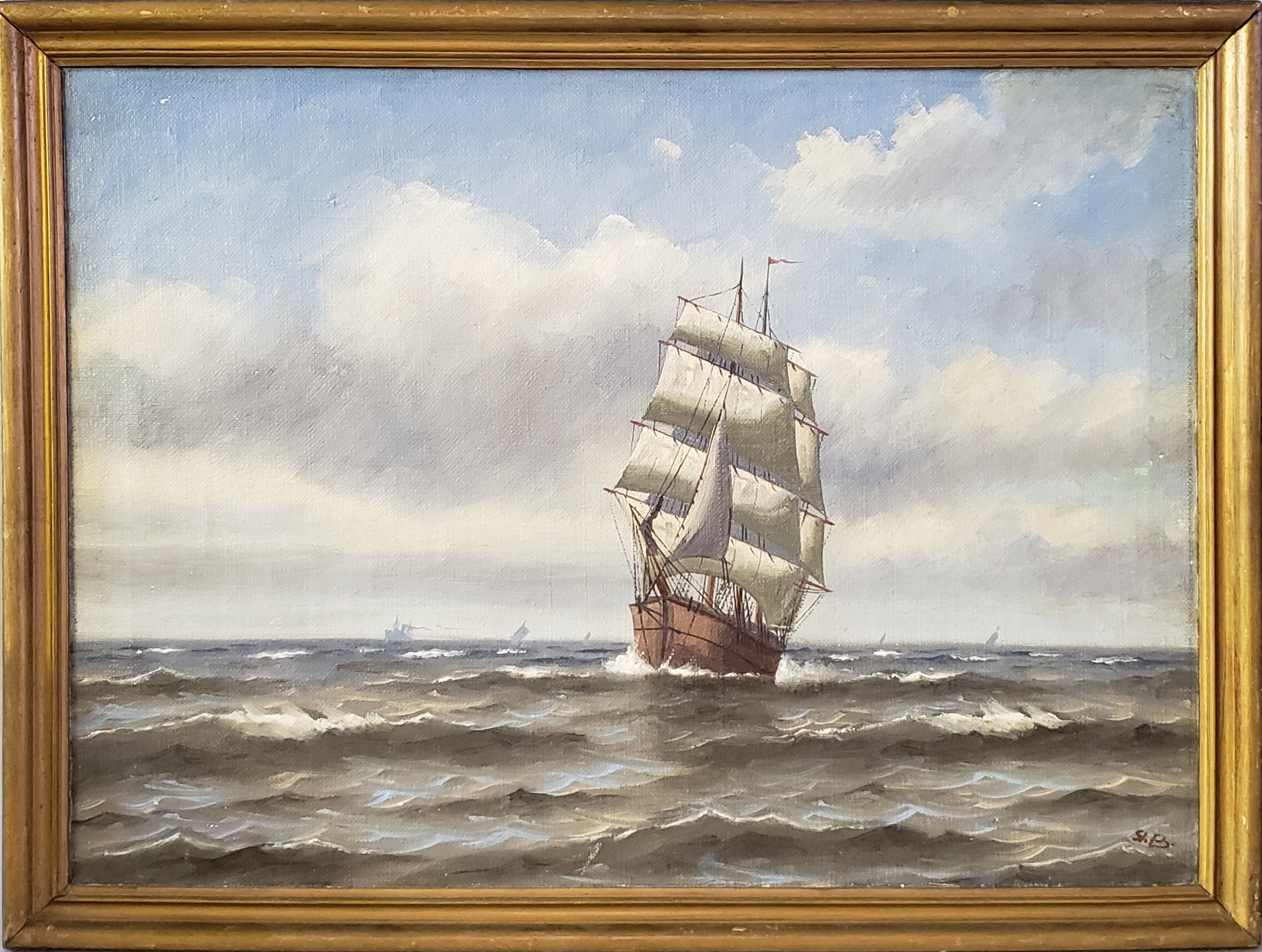 Vintage Clipper Ship Oil on Canvas Painting - Vintage Oil on Canvas ...