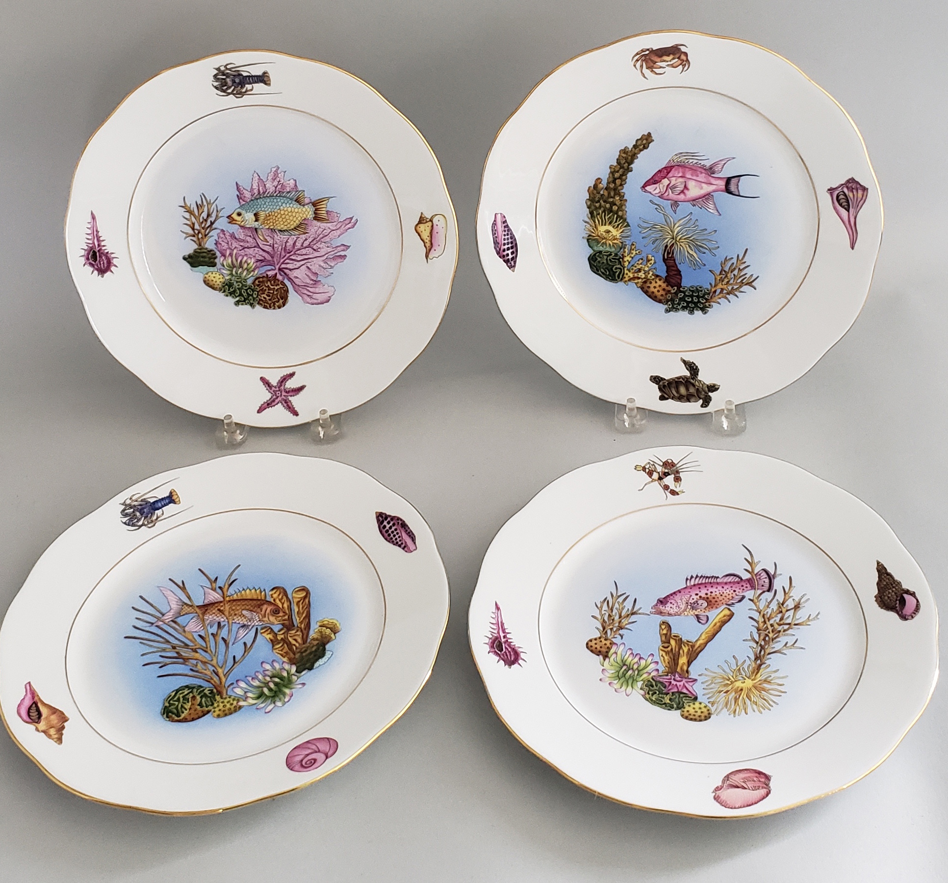 English Herend Hungary Fish Plates Hand Painted - Four Hand Painted ...