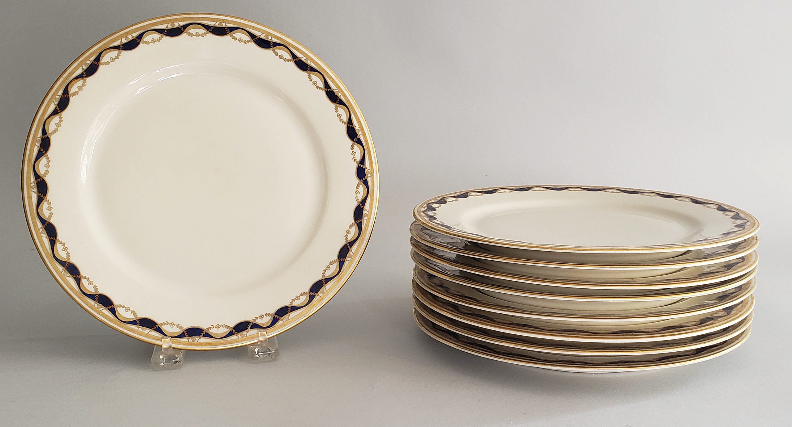 M Z Czechoslovakia Cobalt Gilt Bone China Plates - Set of 9 Cobalt and ...
