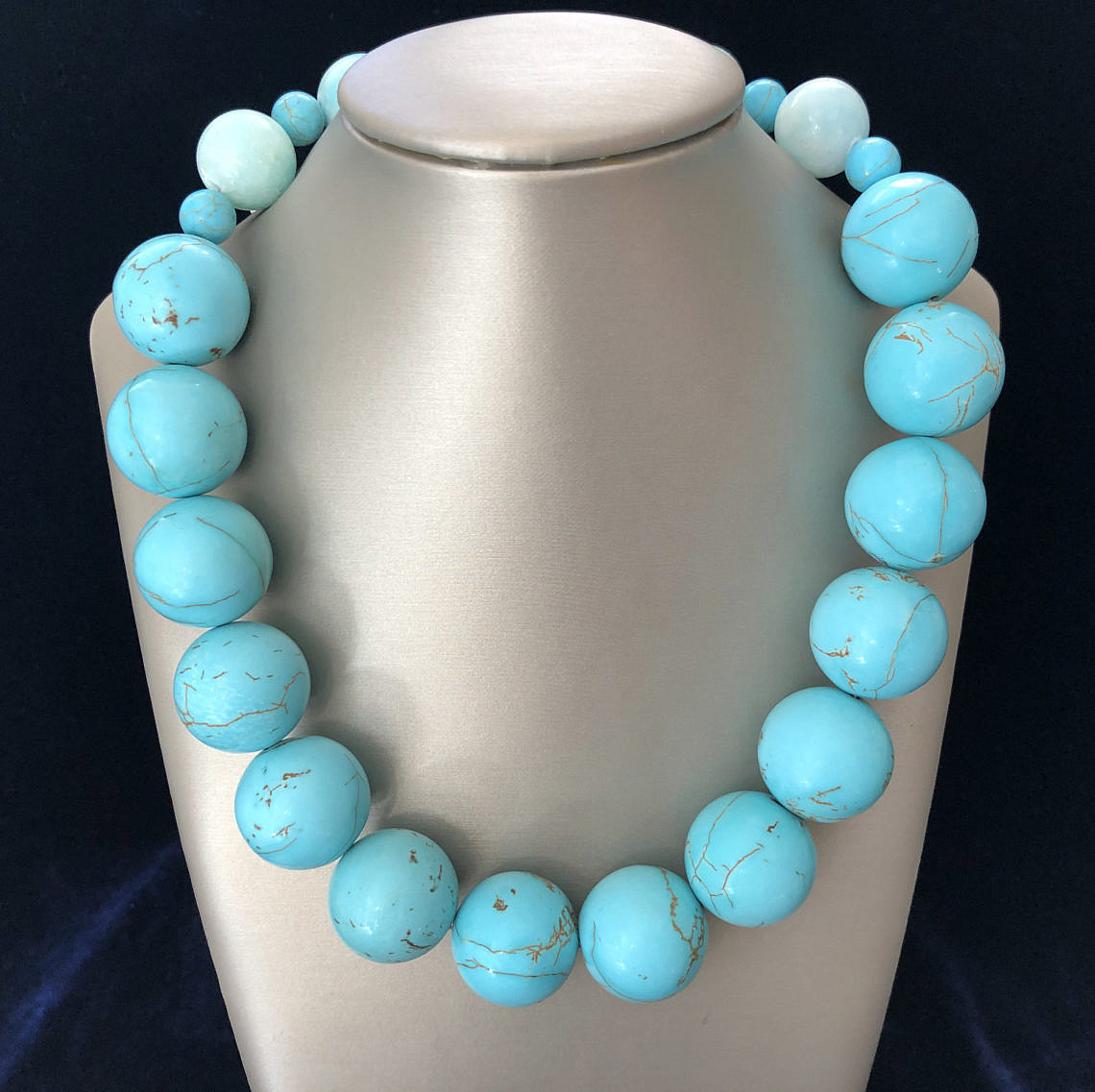 10mm - 24mm Reconstituted Turquoise and Quartz Bead Necklace - 10mm ...