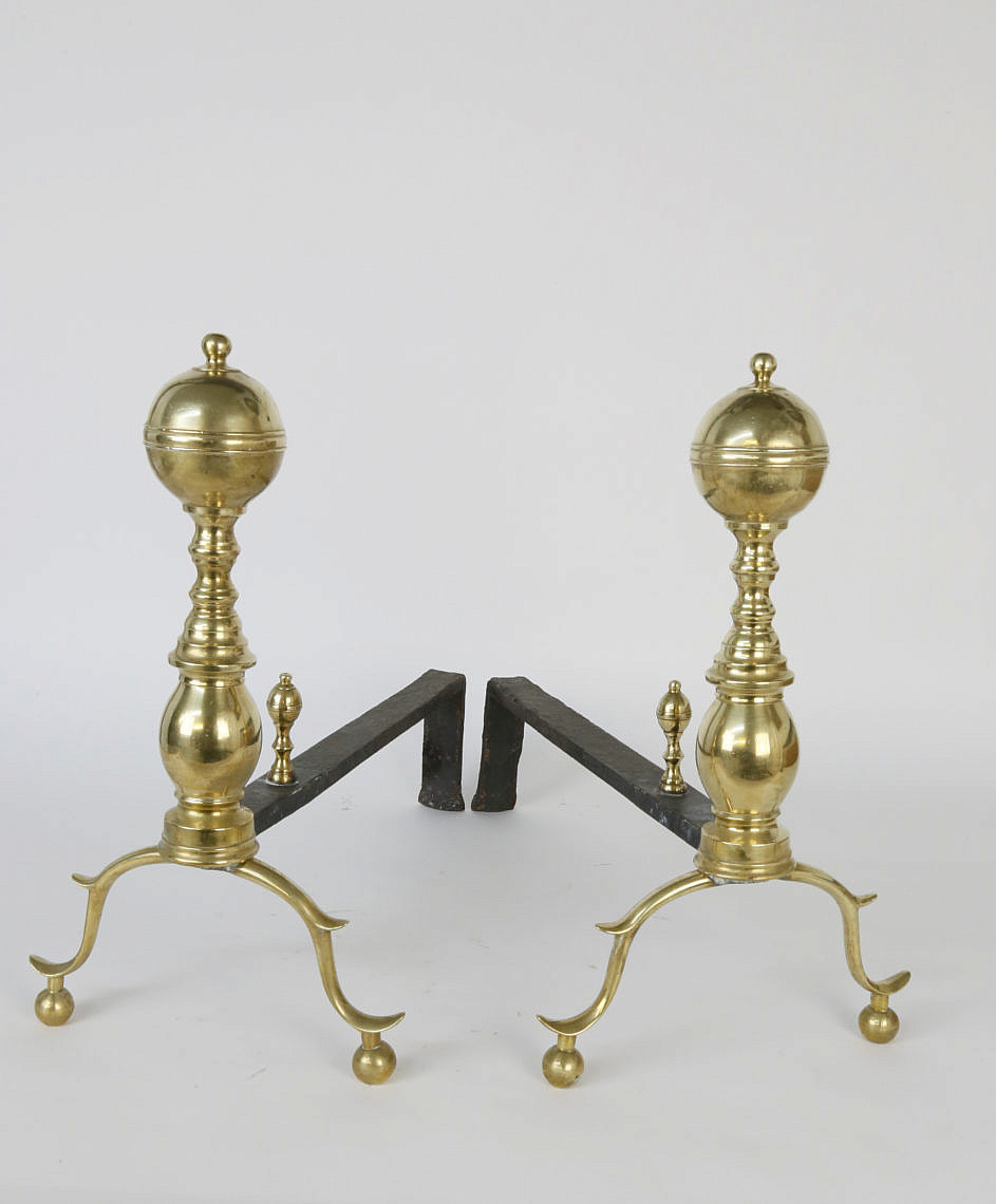Pair of Brass Boston Ball Top Andirons - Pair of Brass Boston Ball Top ...