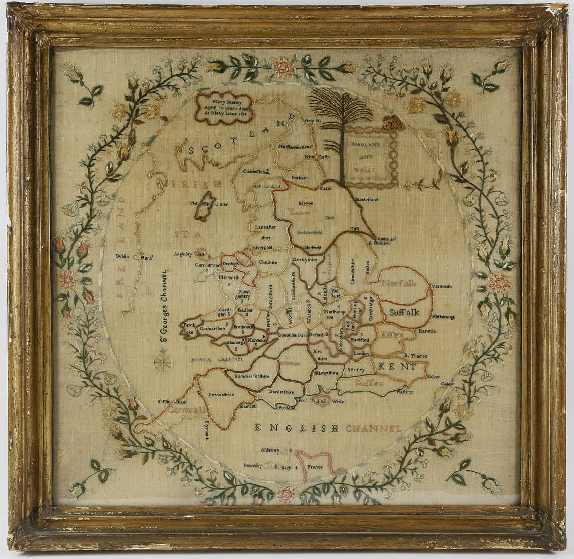 1811 Needlework Map Sampler of England and Wales by Mary Morley - 1811 ...