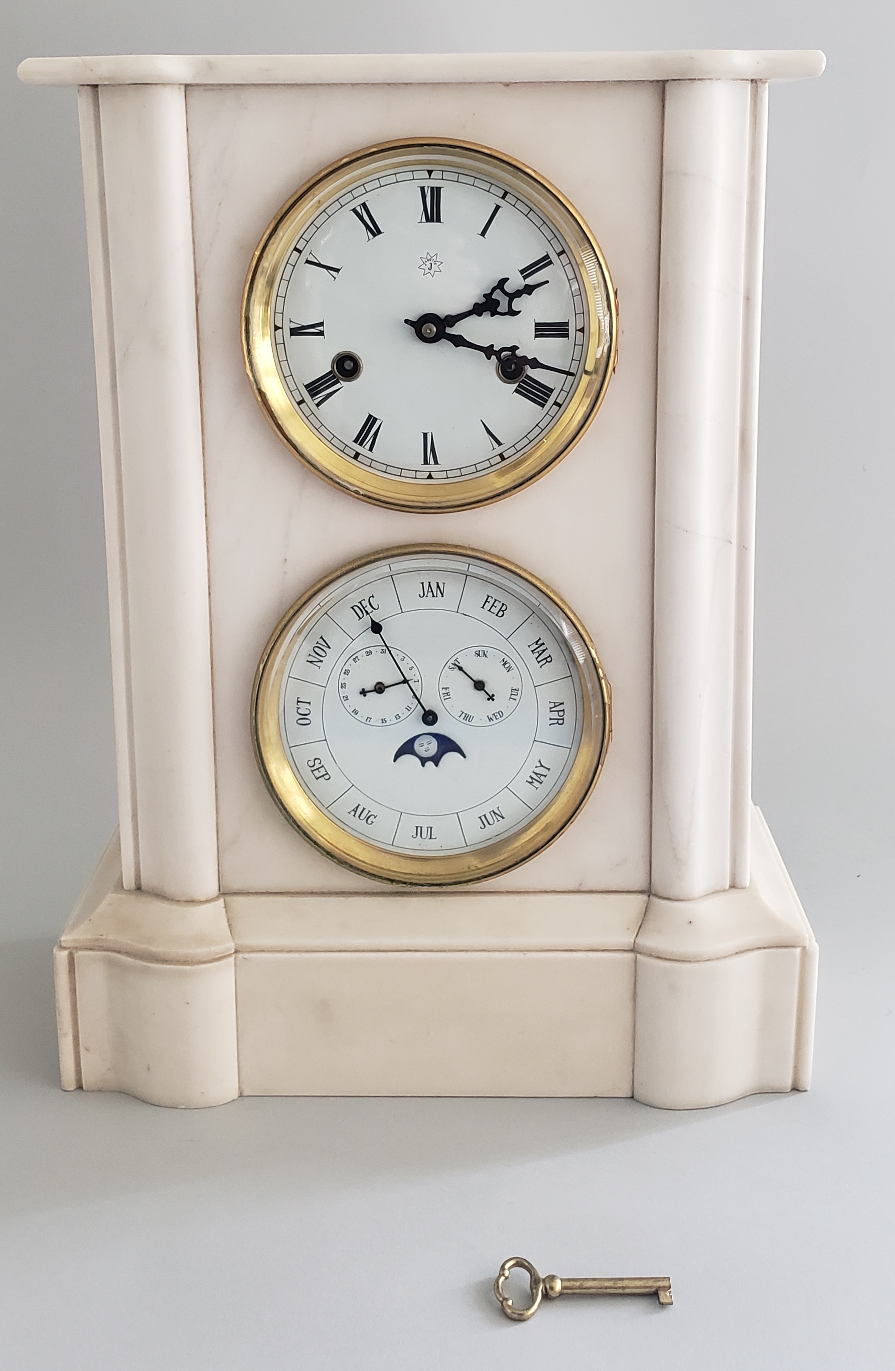 19th Century French Alabaster Calendar Mantel Clock - French Double ...