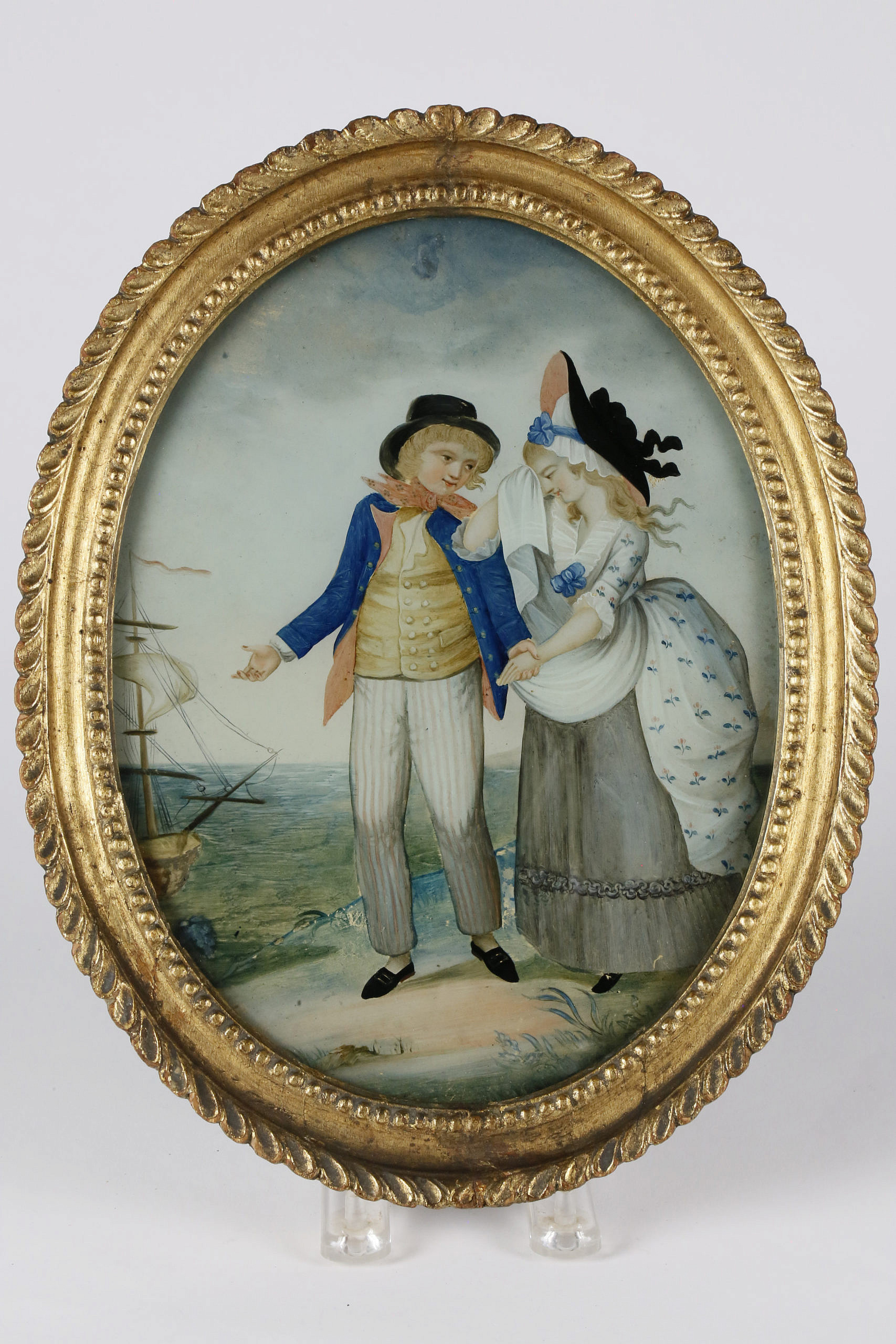 China Trade Oval Painting on Glass of William and Mary After R. Pollard ...