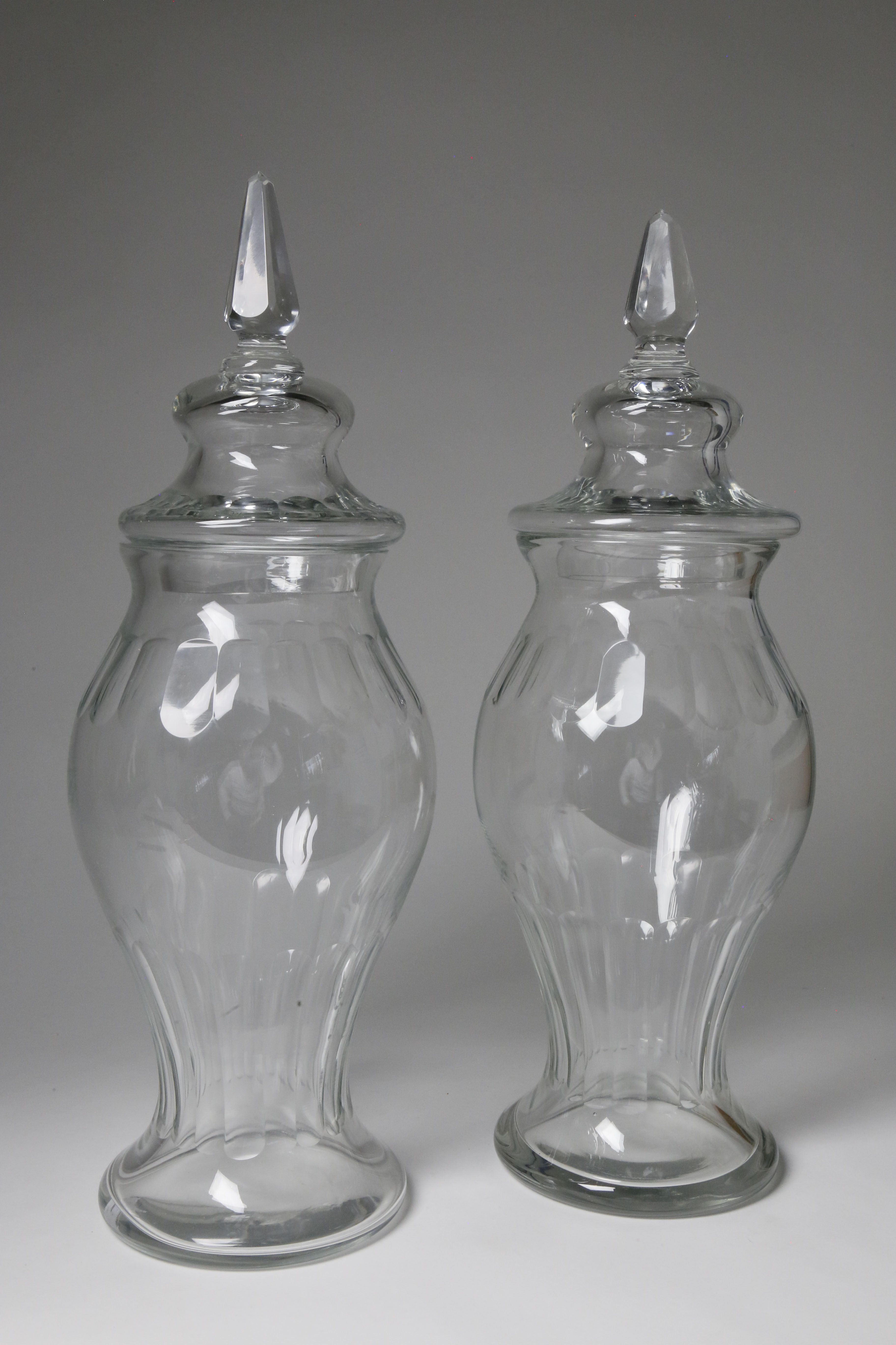 Pair of Clean Colorless Glass Urns and Covers 19th century - Pair of ...