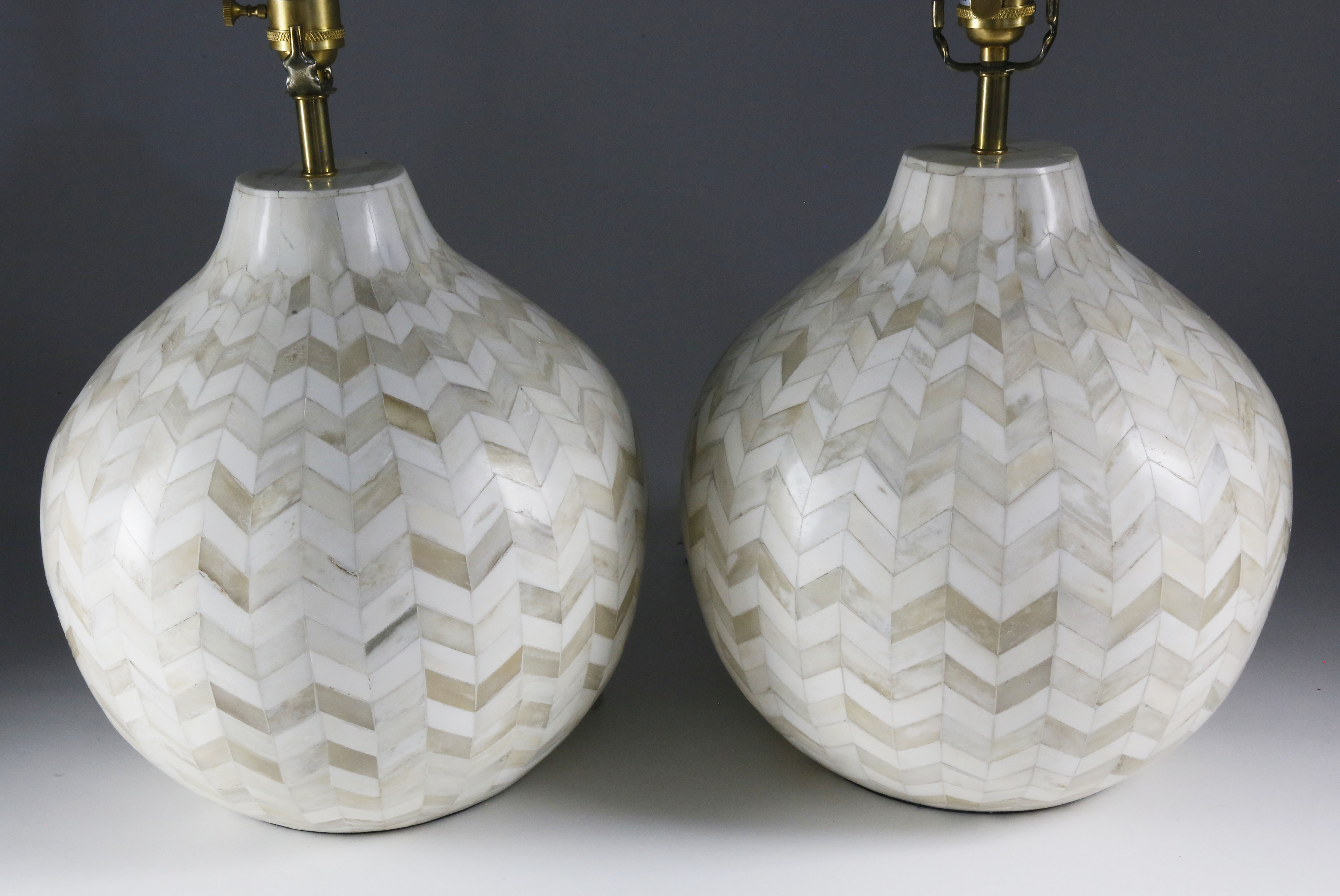 Pair of Contemporary Bone Chevron Inlaid Bulbous Lamps - Pair of ...