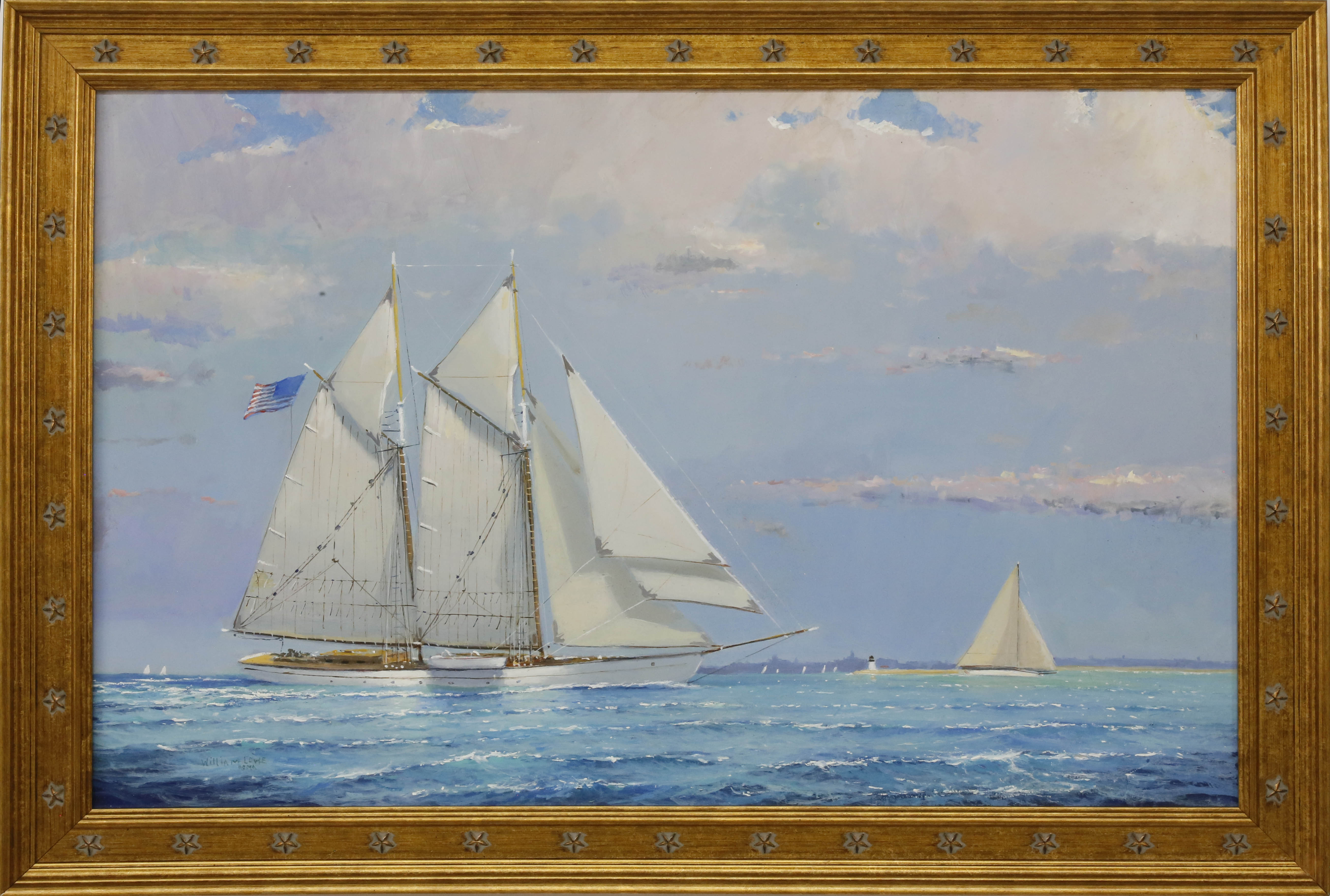 William Lowe Oil on Canvas “Sailing off Nantucket Harbor” - William ...