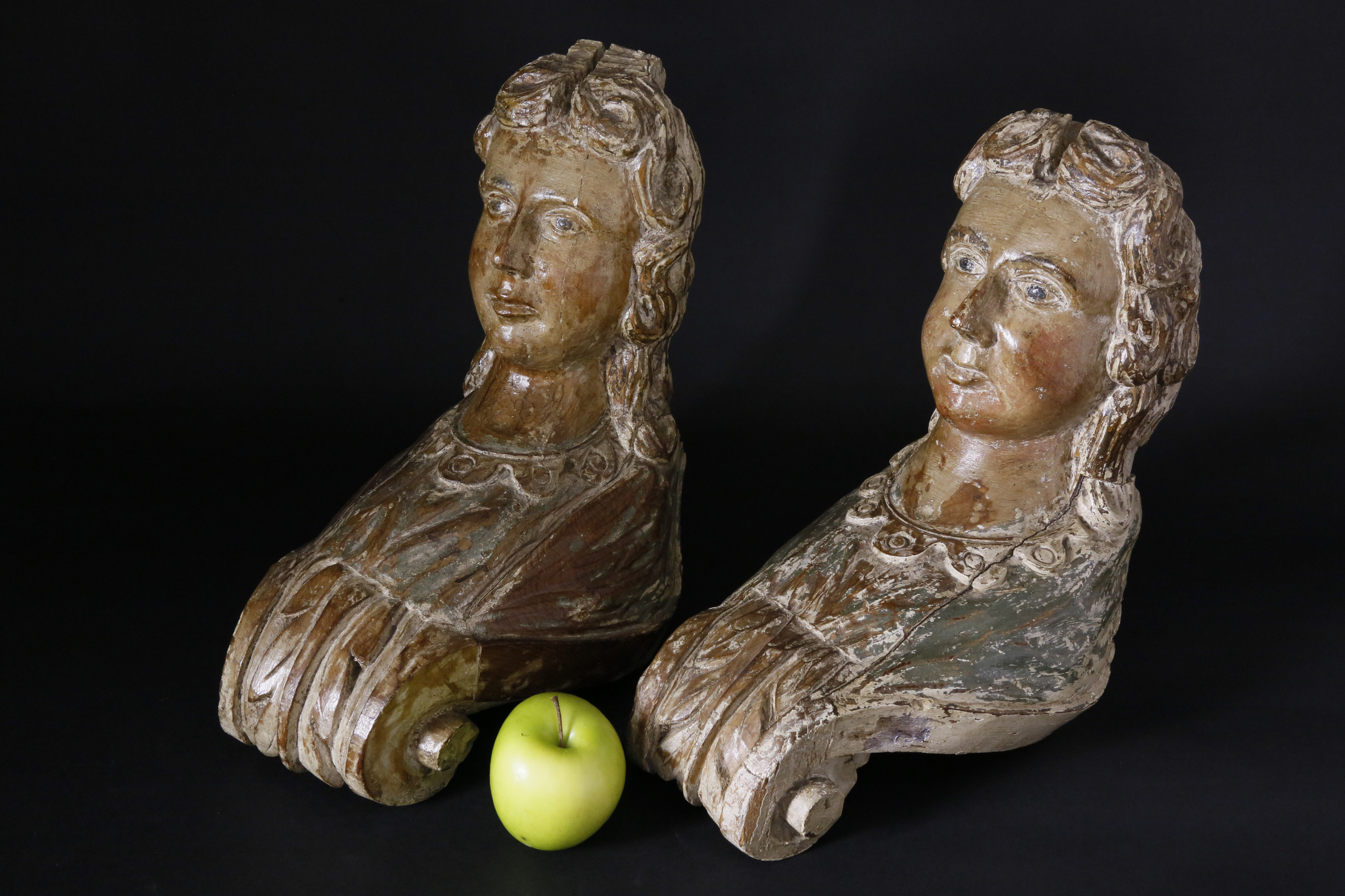 Fine Pair of Miniature Figurehead Style Polychrome Carvings 19th ...
