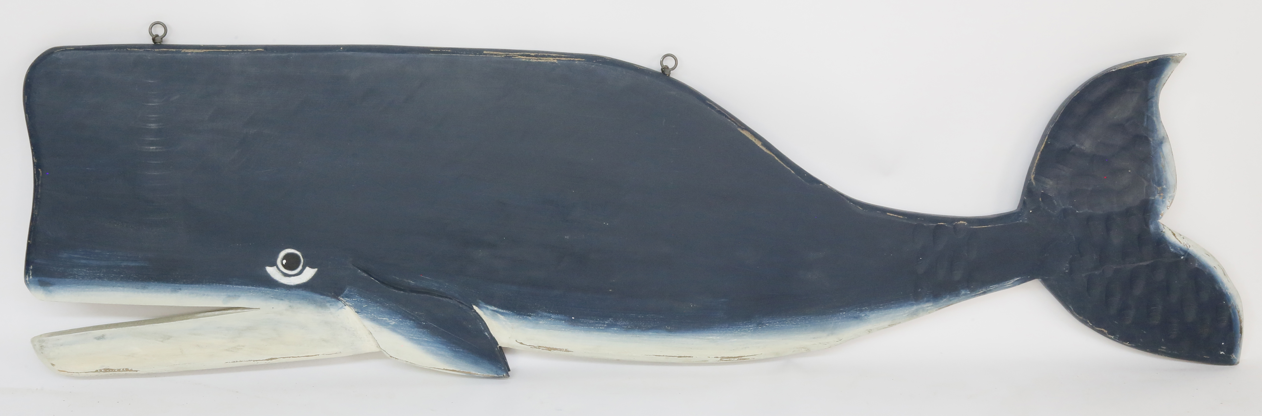 Contemporary Carved and Painted Wood Hanging Whale Sign - Large Carved ...
