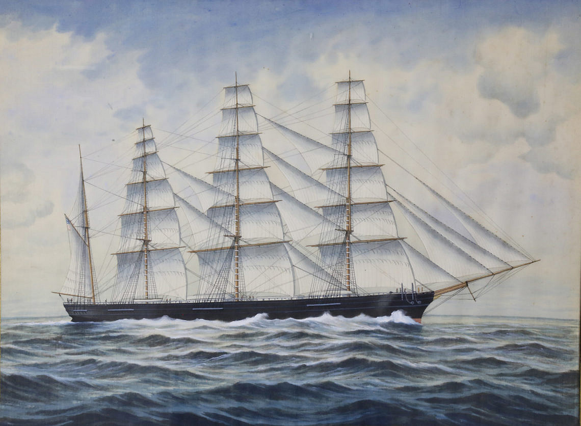 China Trade Portrait Watercolor on Silk of a Barque 19th Century ...