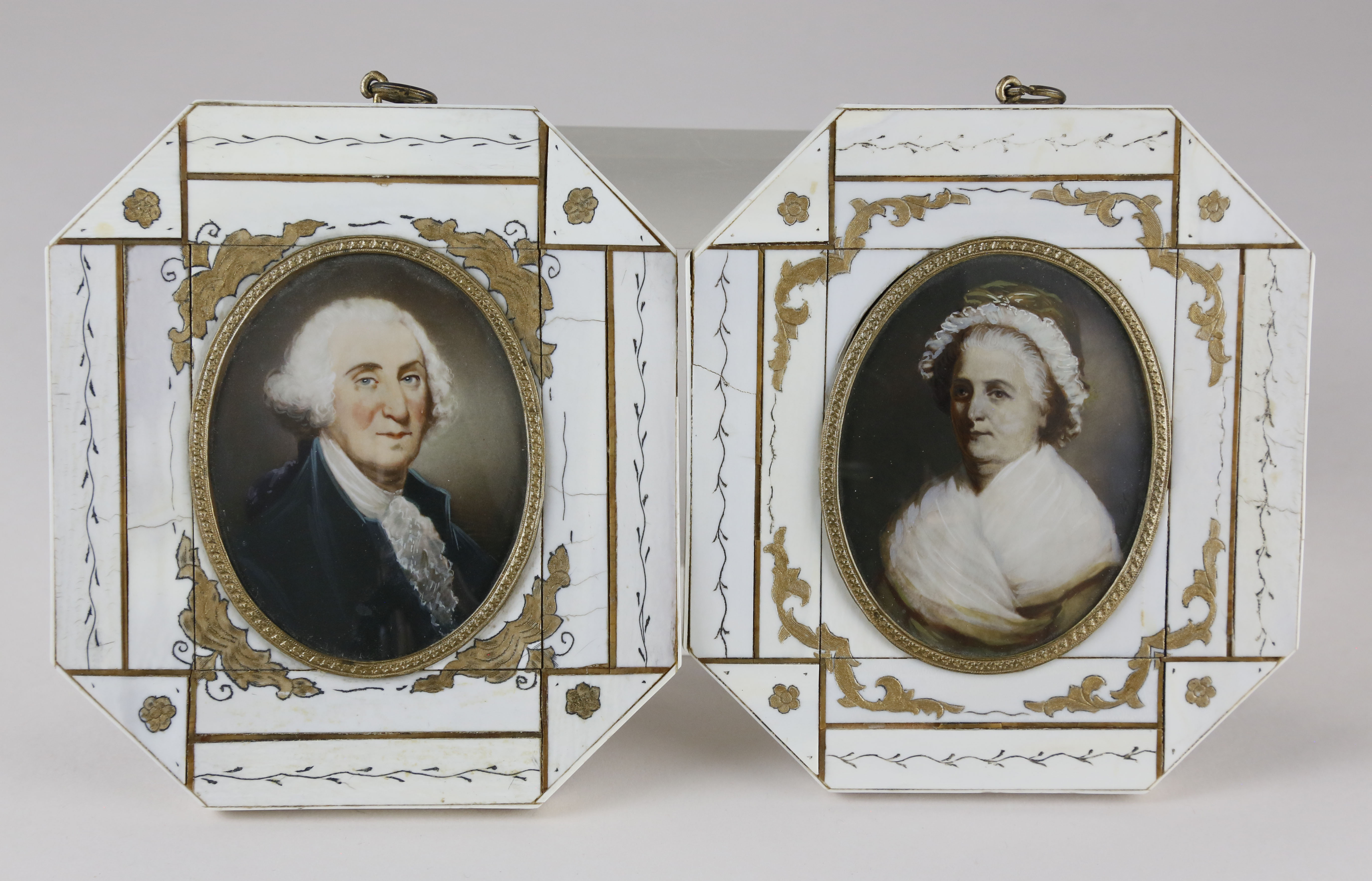 Pair of Miniature Portraits of George and Martha Washington late 19th ...