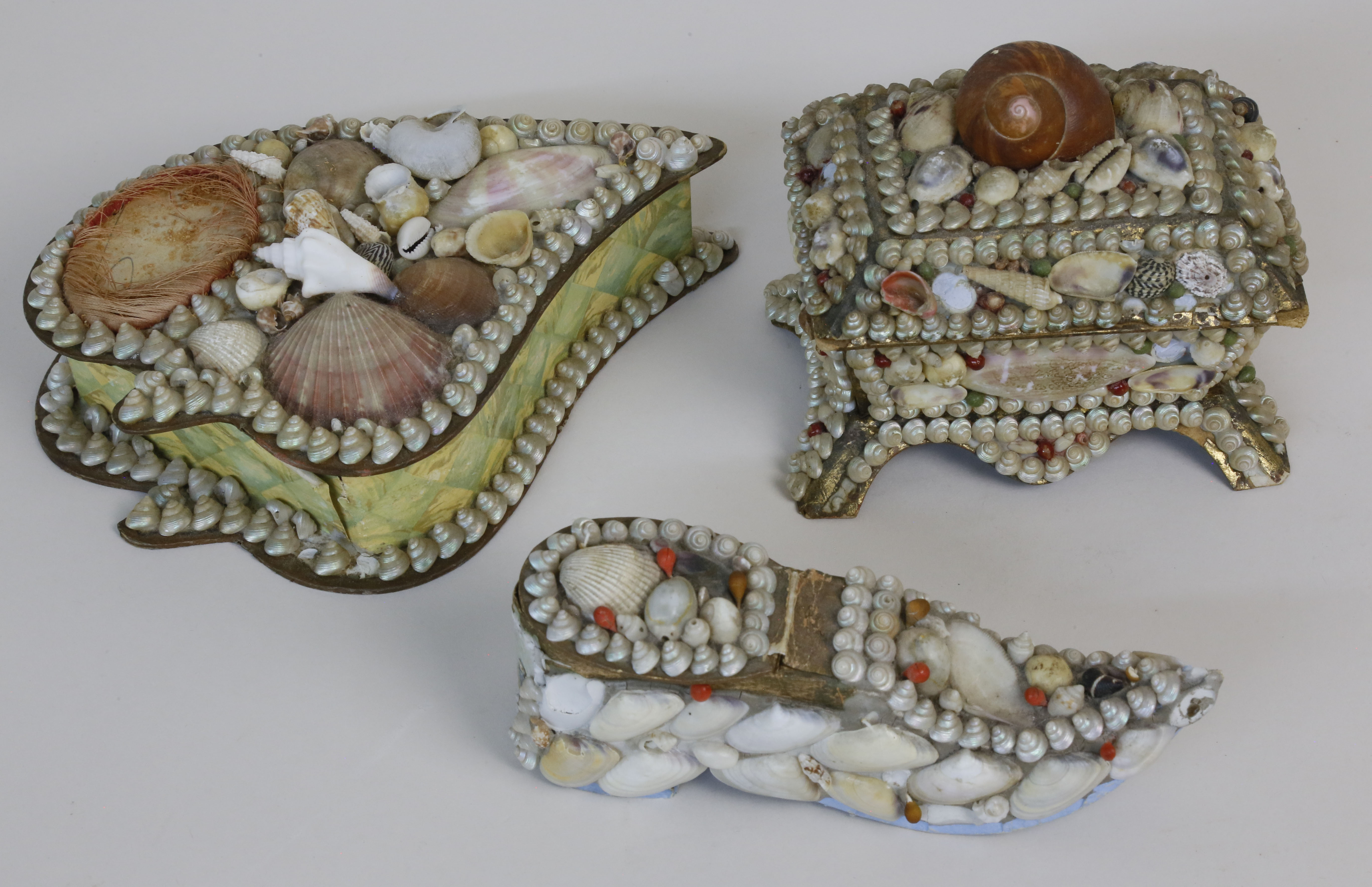 Three Victorian Seashell Encrusted Boxes circa 1880 England - Three ...