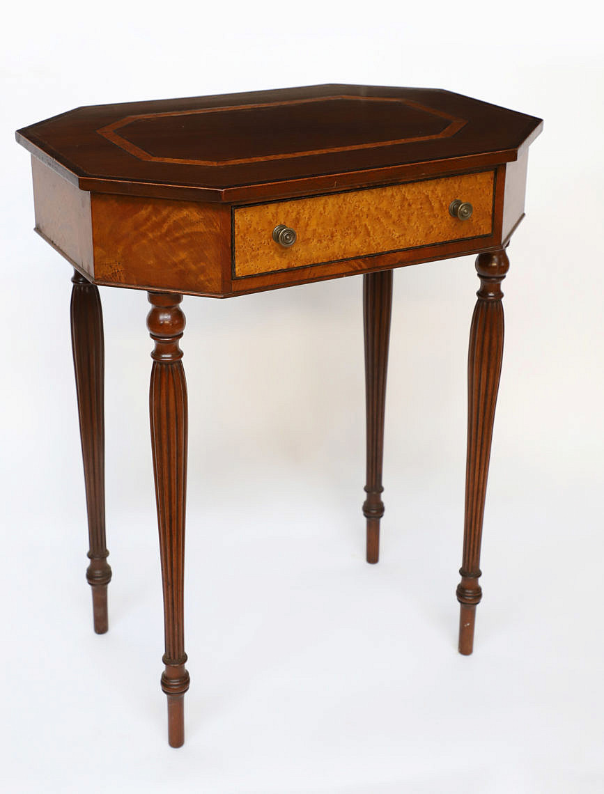 Massachusetts Sheraton Inlaid Mahogany Octagon Top One Drawer Work ...