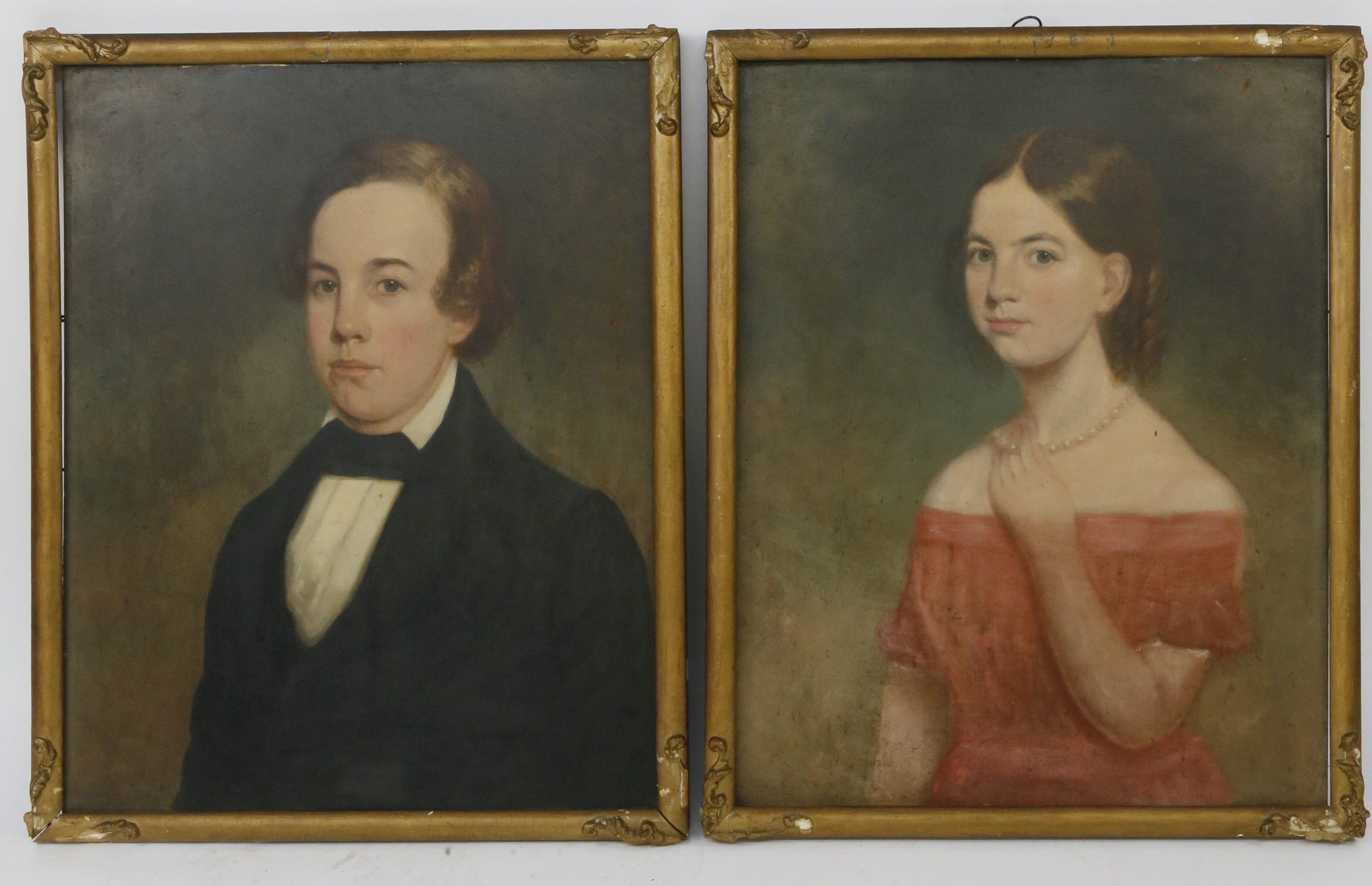 Pair of American Primitive Portraits oil on panel circa 1840s - Pair of ...
