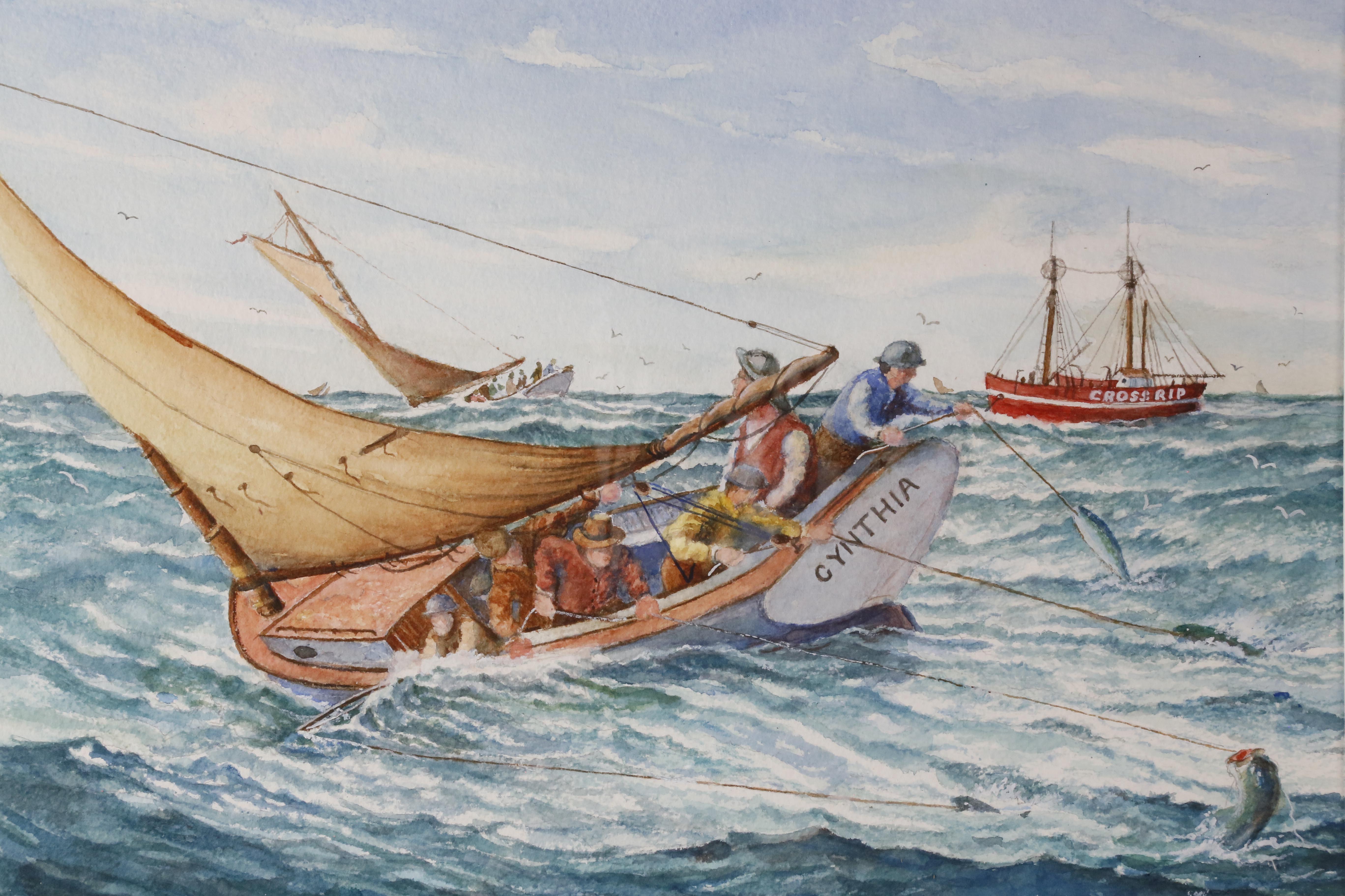 John Hutchinson Watercolor on Paper "Trolling for Bluefish Near the ...