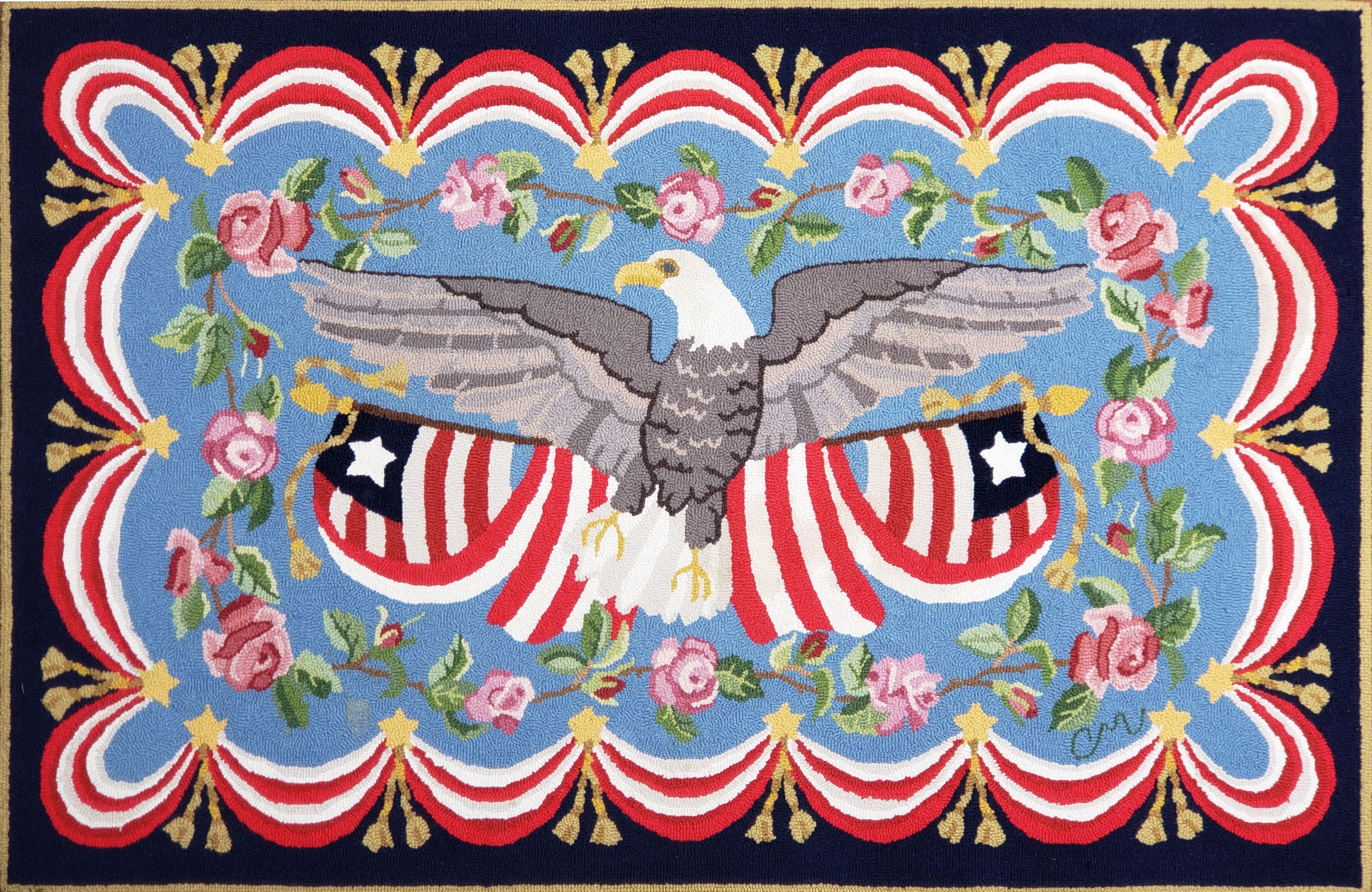 Claire Murray American Flag Eagle Hooked Rug - Vintage Claire Murray ...