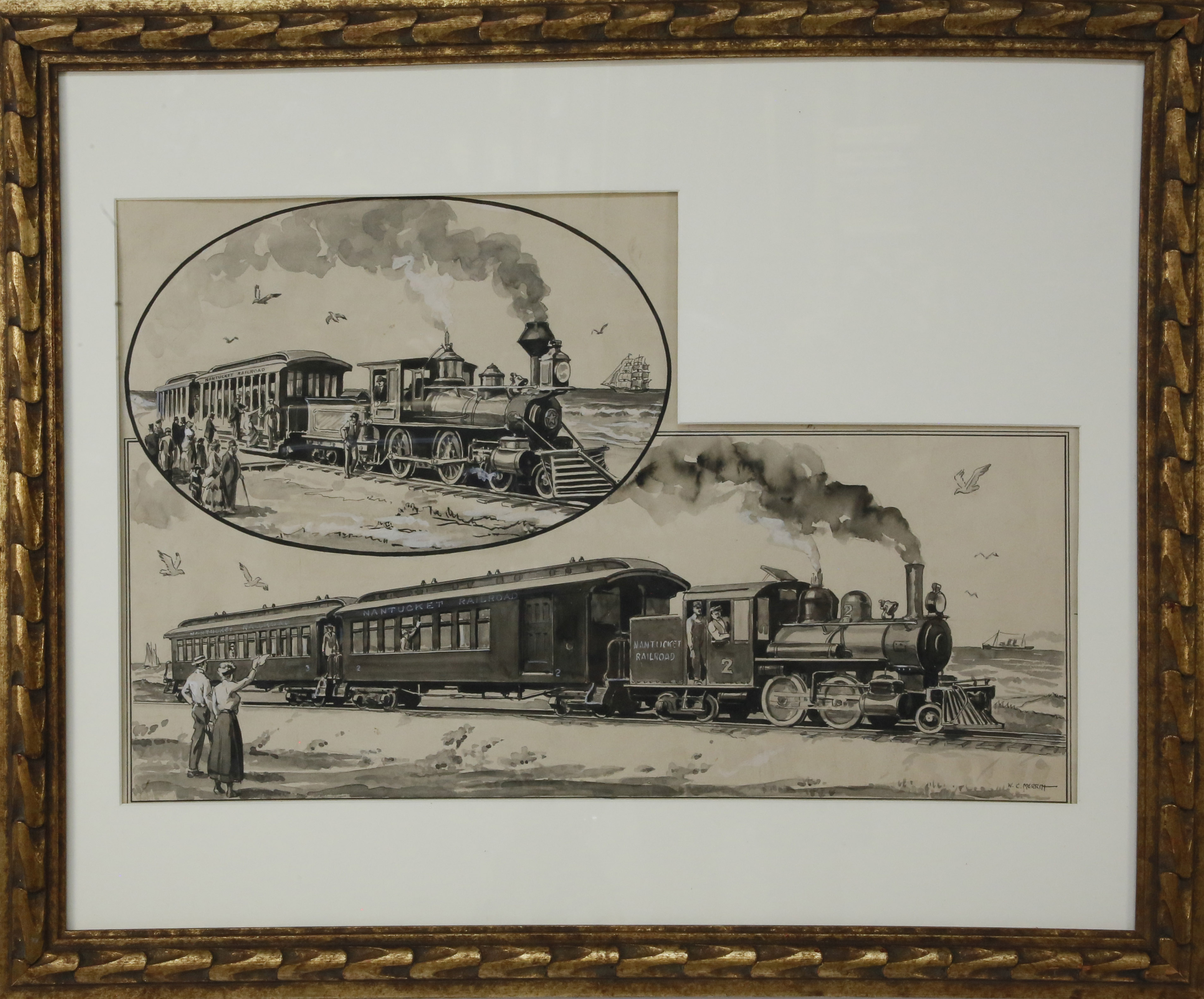 Warren Chase Merritt Pen Ink and Wash on Paper "Illustration Nantucket ...