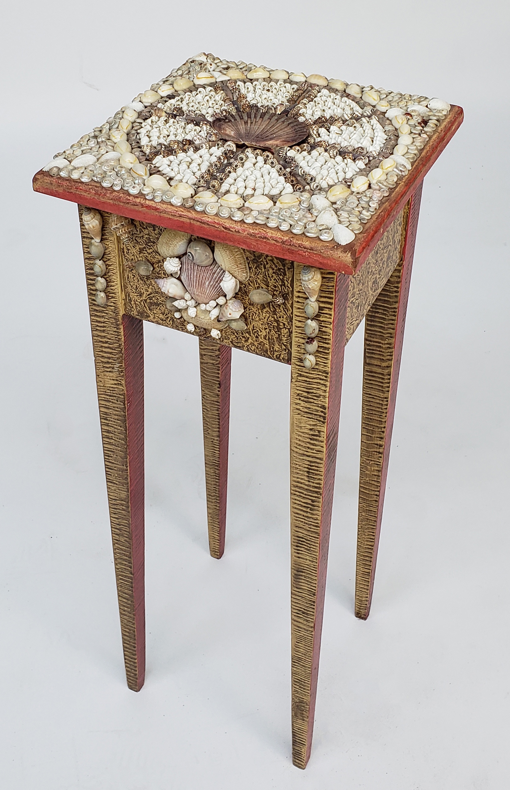 Shell Encrusted Paint Decorated Table - Vintage Shell Encrusted and ...
