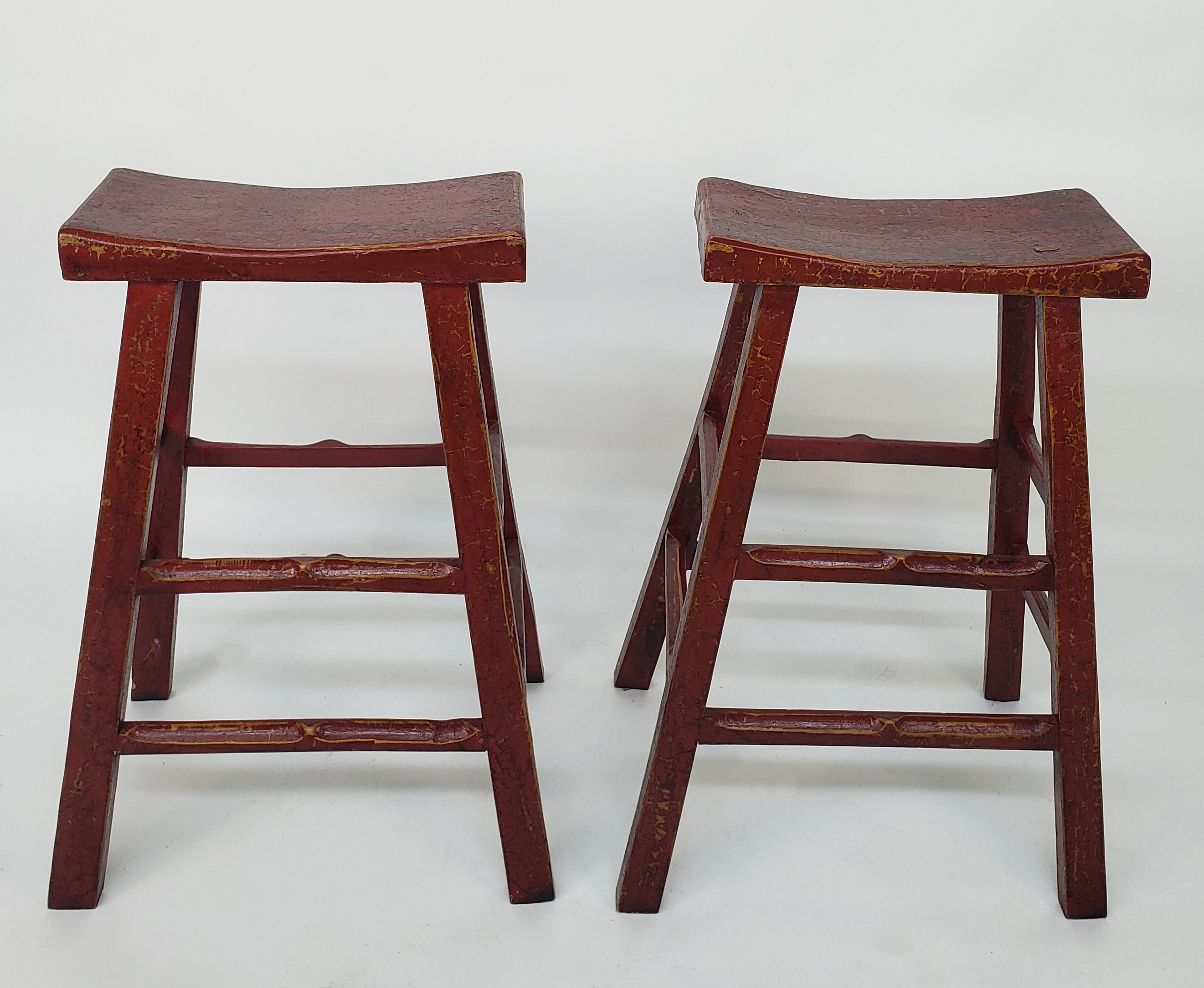Vintage Chinese Stools - Pair of Vintage Chinese Red Painted Counter ...