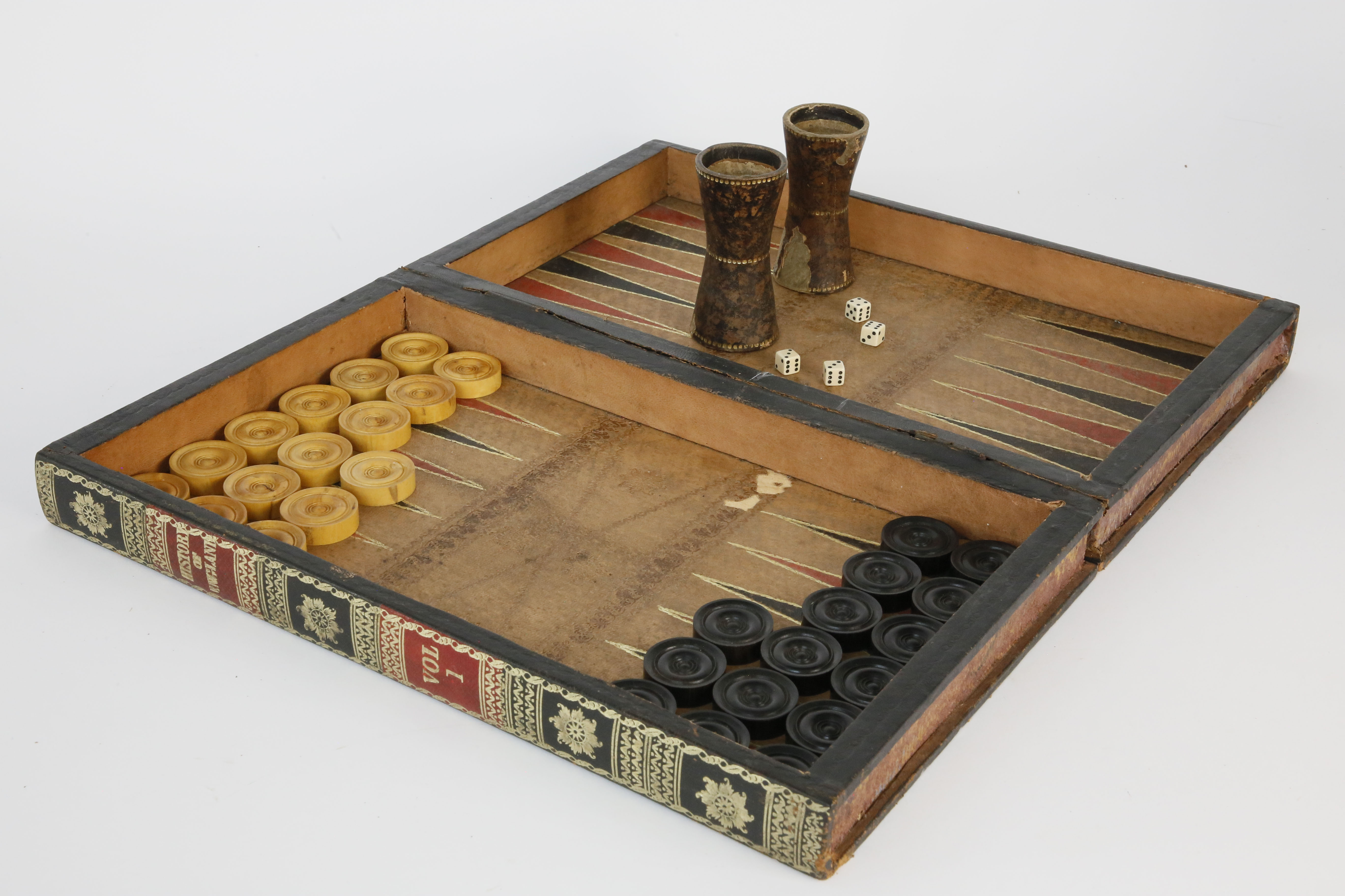 Leather Bound Faux Books Game Box, Checkers and Backgammon 19th Century ...