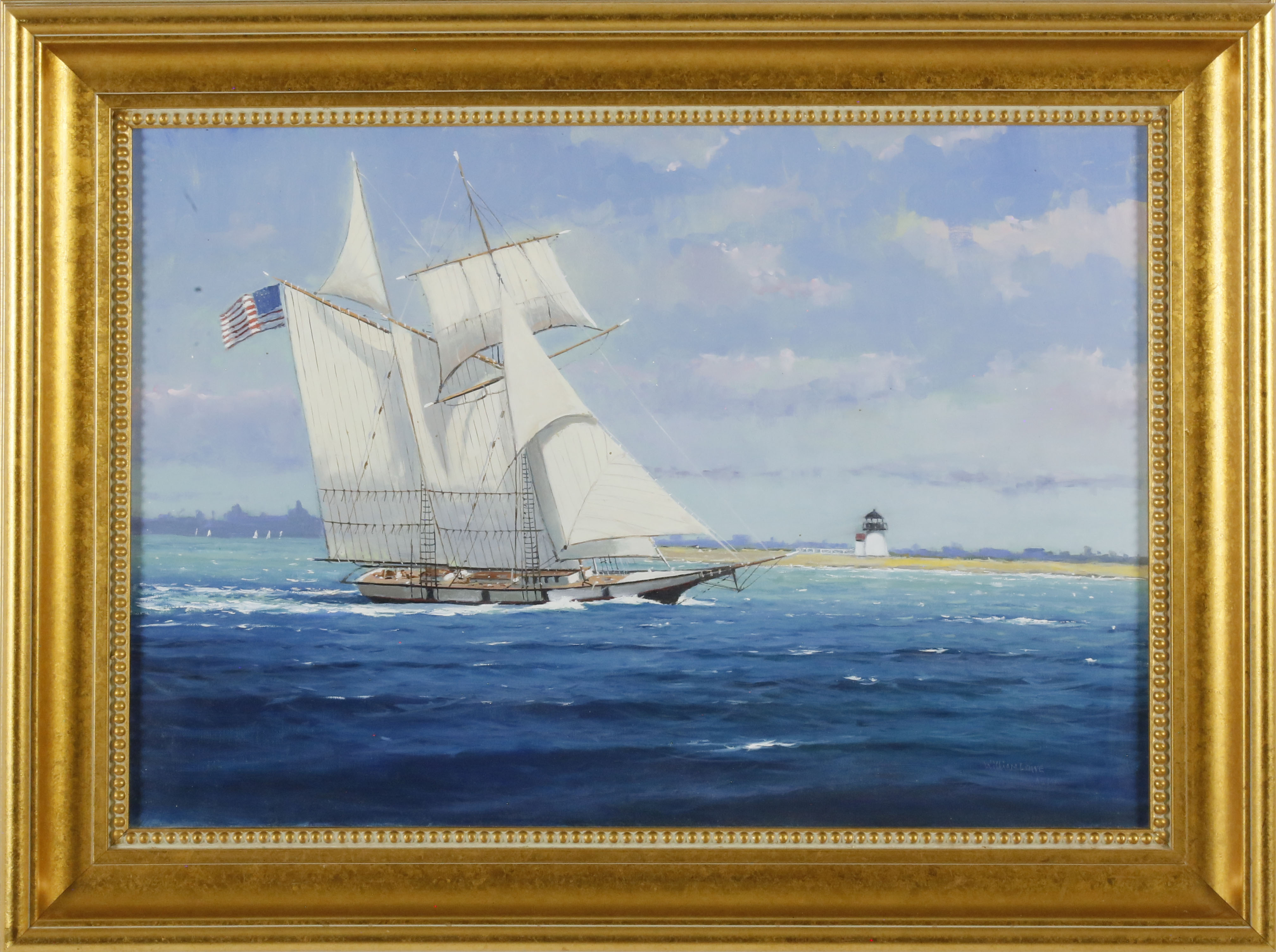 William Lowe Oil on Canvas "Top Sail Schooner Departing Under Full Sail ...
