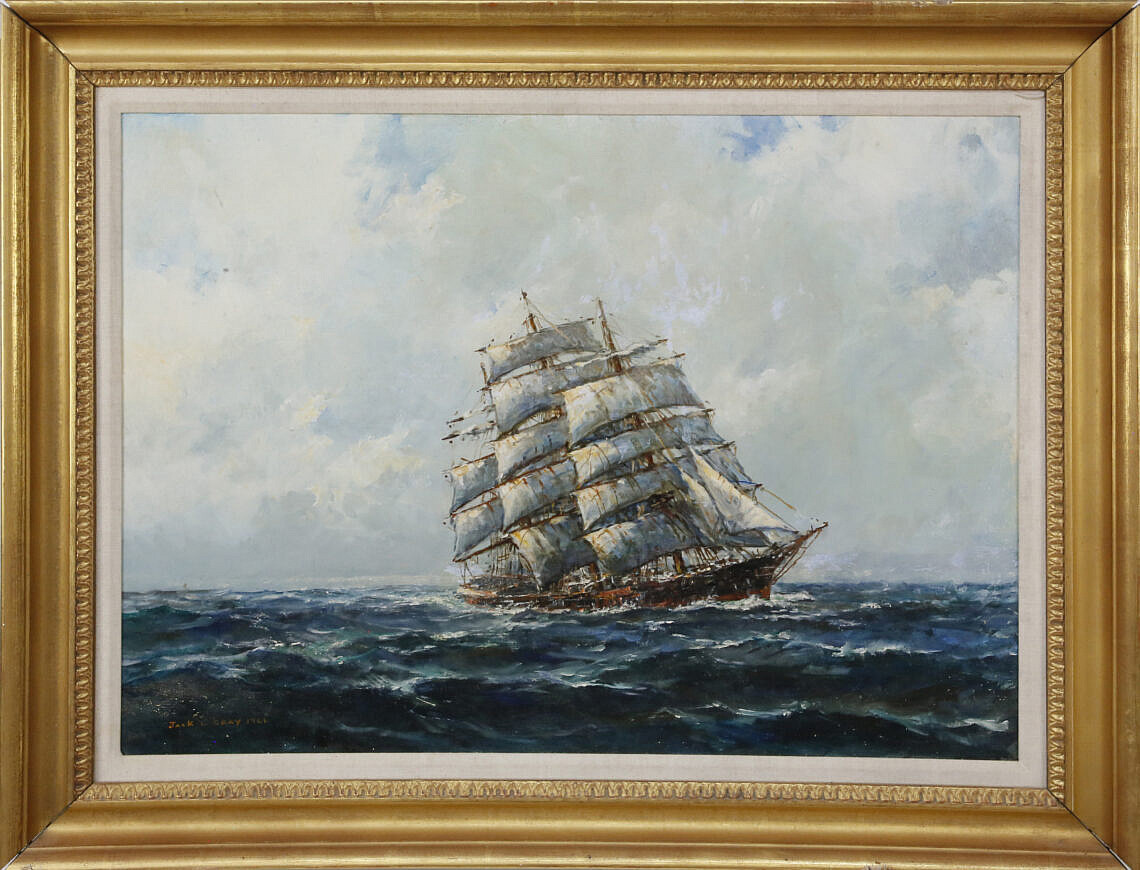 Jack Gray Oil on Canvas "British Full Rigged Ship North Atlantic ...