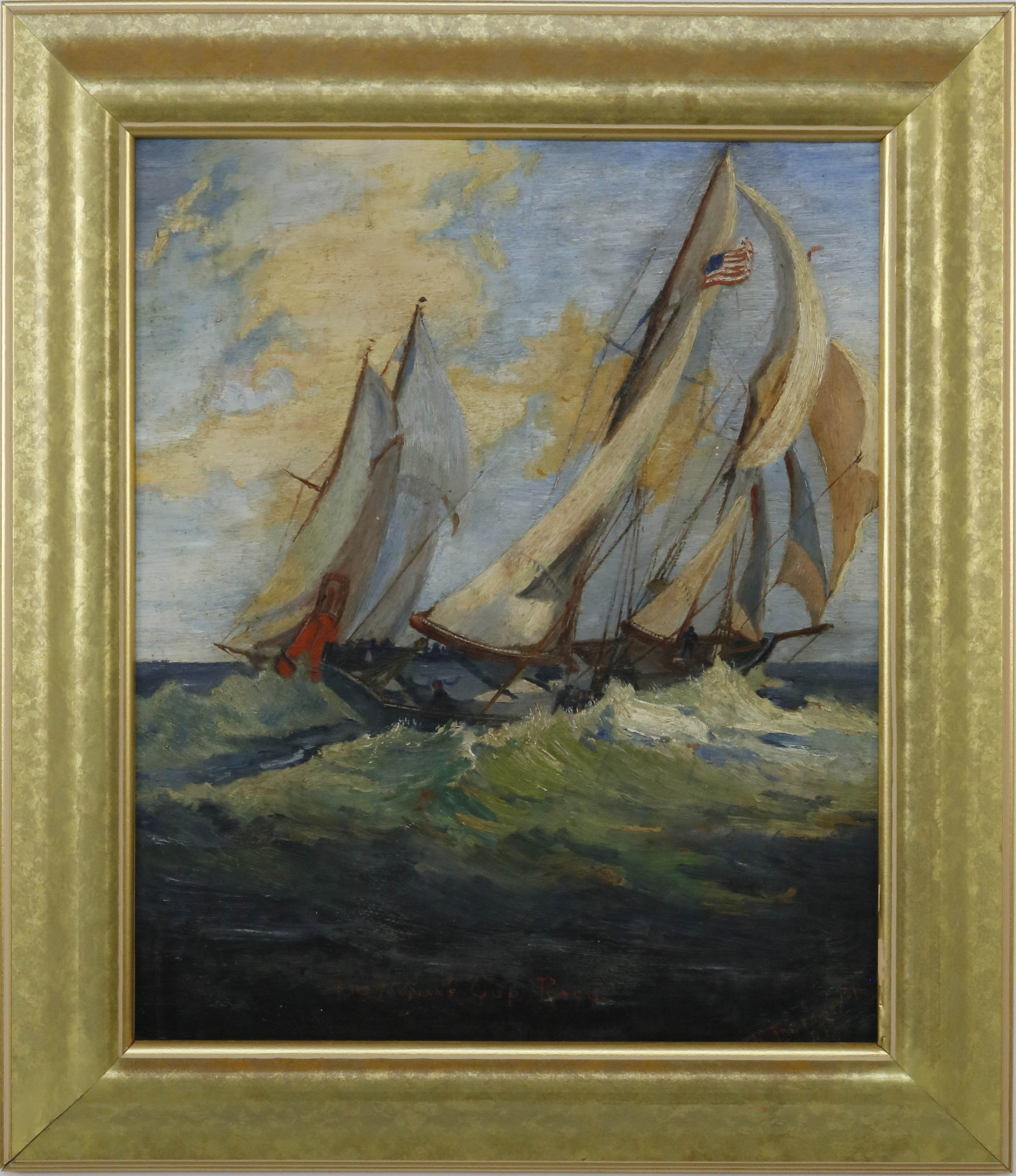 Richard Berger Oil on Board "Fisherman's Cup Race" - Richard Berger Oil ...