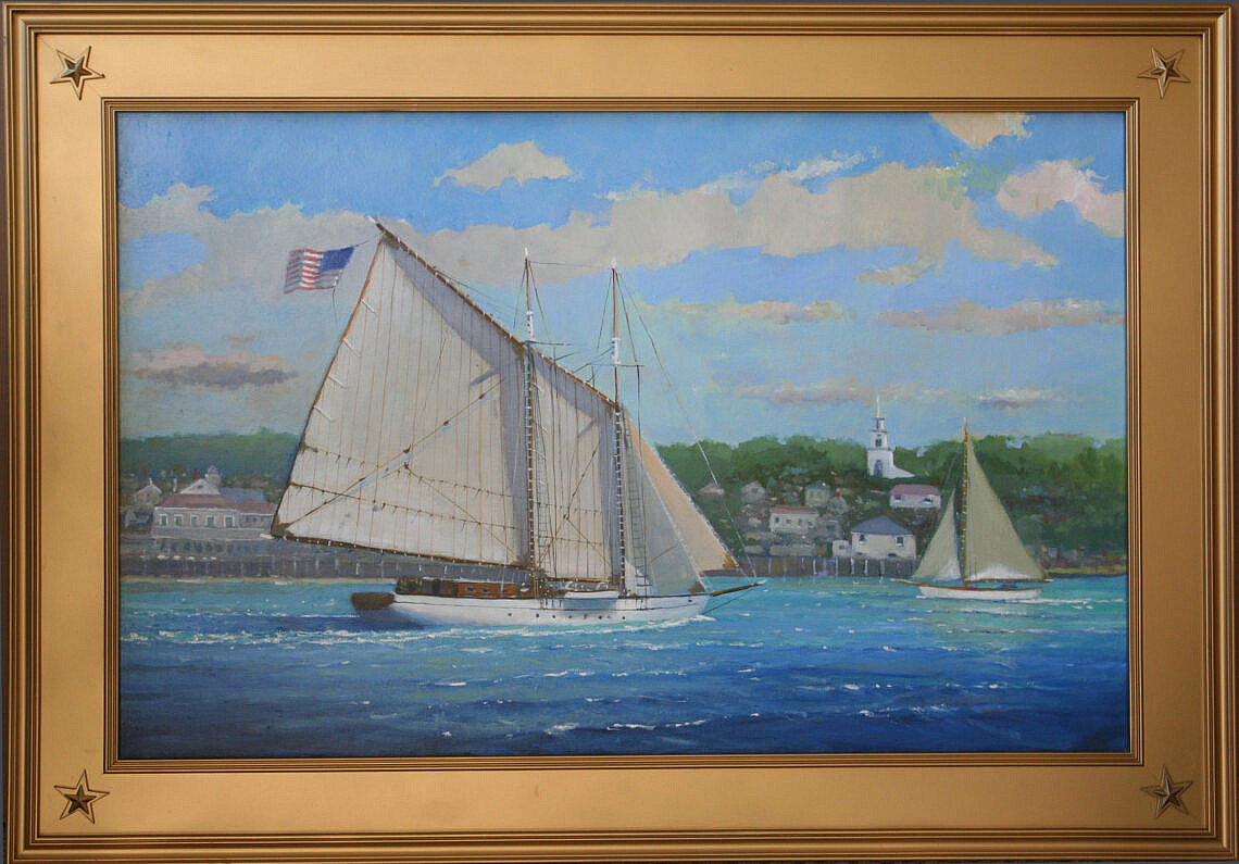 William Lowe Oil on Linen “Schooner off Nantucket Yacht Club" - William ...