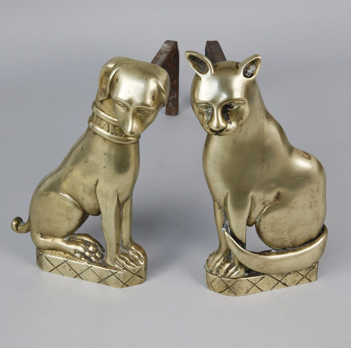 Pair of Brass Cat and Dog Andirons 19th Century - Pair of Polished ...