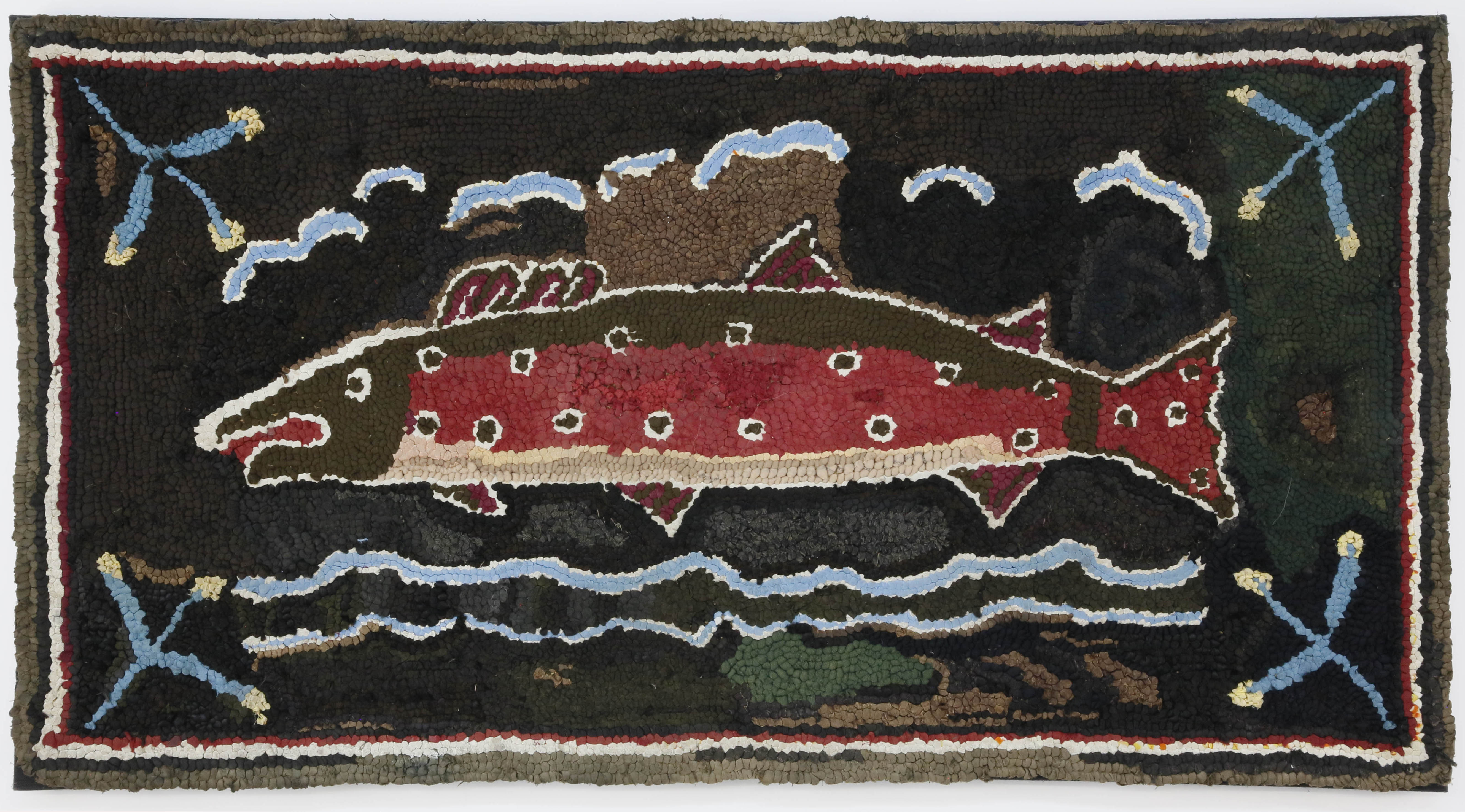 Vintage Hand Hooked Rug "Trout" - Vintage "Trout" Hand Hooked Rug ...